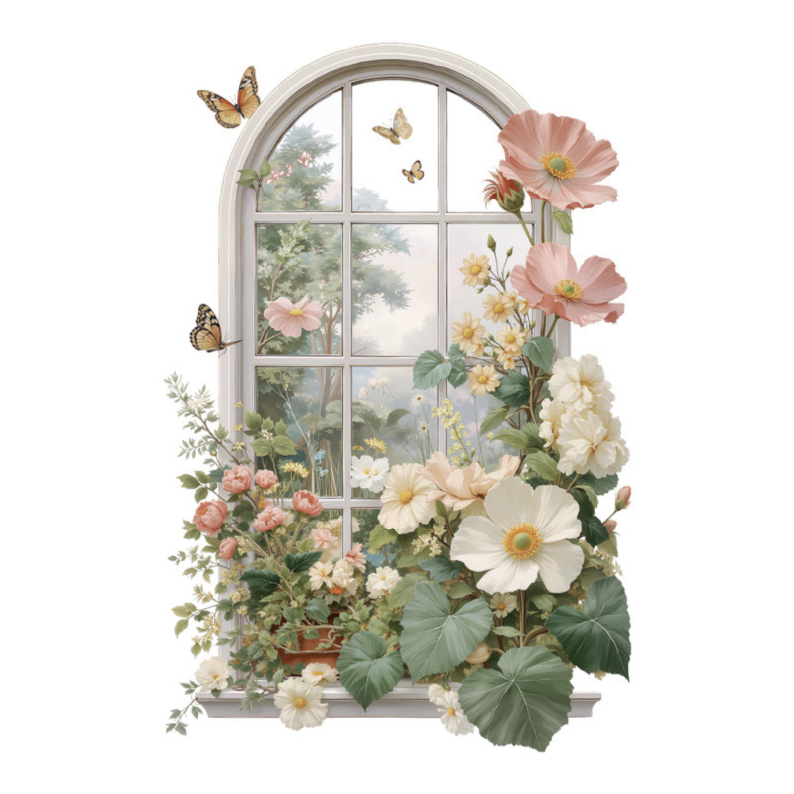 Fake Window Wall Sticker Removable DIY Romantic Flowers Rose Plants ...