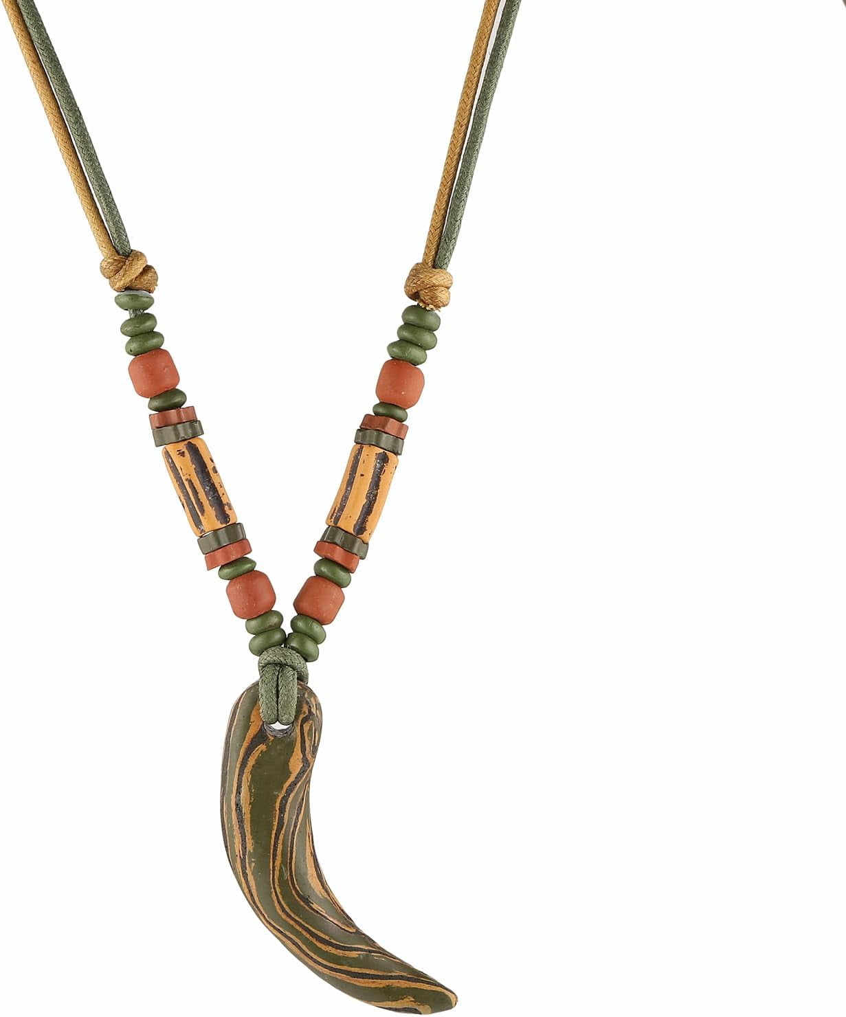 Fake Wolf Tooth Necklace Pendant for Men Women Retro Colorful Beads ...