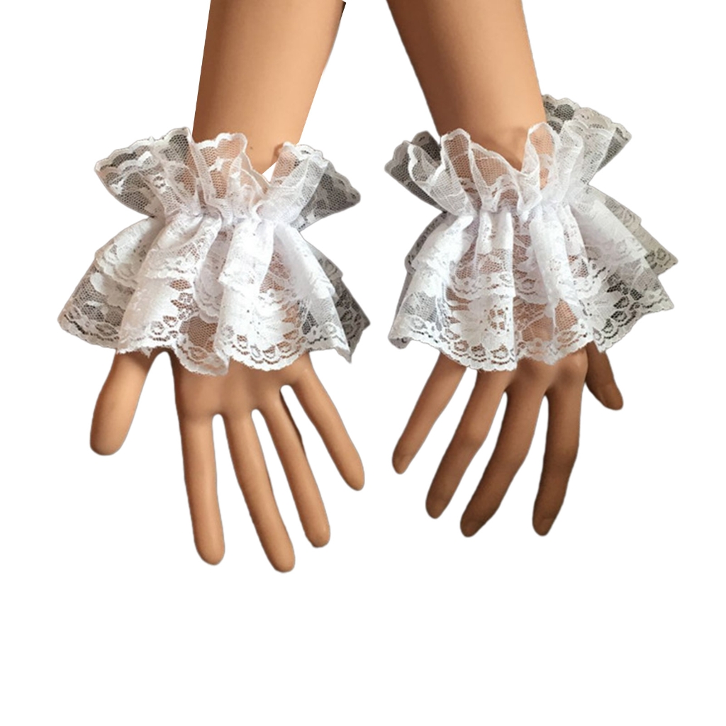Fake Wrist Cuffs for Maid Sweet Pleated Cuffs with Lace Flower Pattern ...