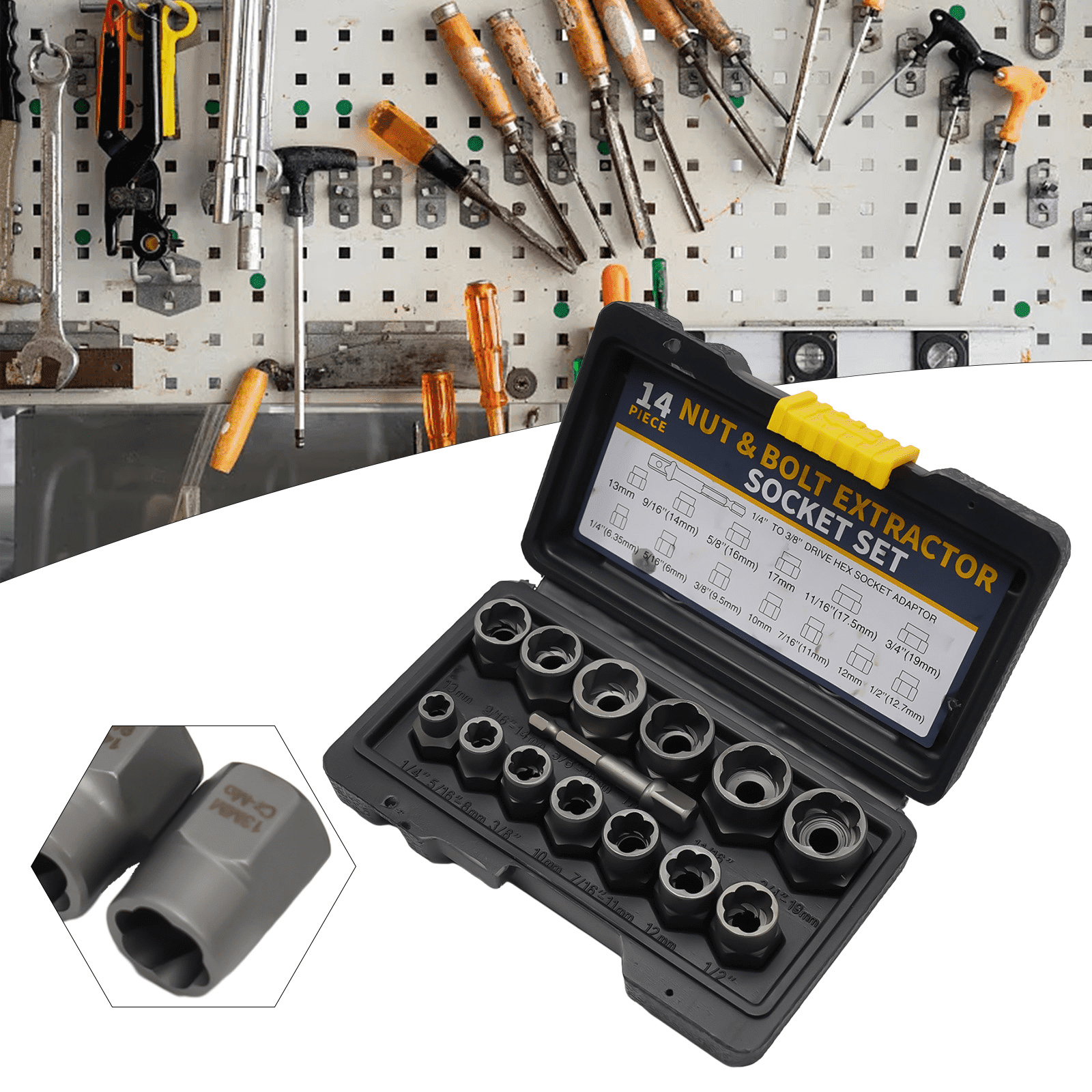 Fakrich 14 Pcs Bolt Extractor Set, Cr-Mo Steel Bolt & Nut Remover ...
