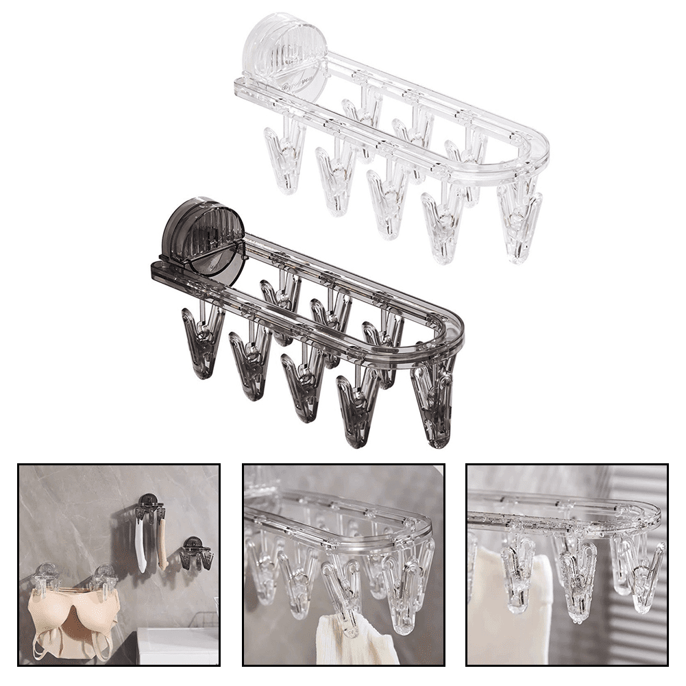 Fakrich 2 Pack Clothes Drying Rack Suction Cup Wall Mounted Clothes ...