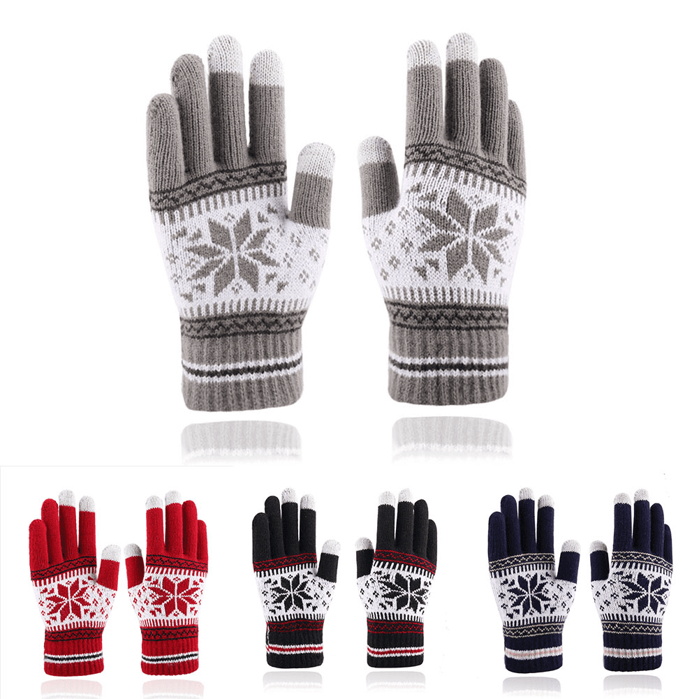 Fakrich 2 Pair Touch Screen Gloves,Winter Snow Flower Printing Winter ...