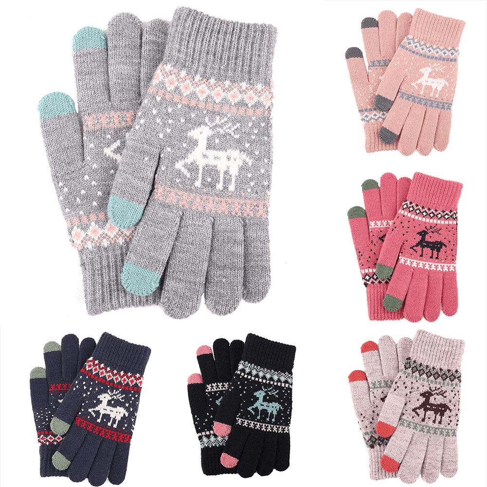 Fakrich 2 Pair Touch Screen Gloves,Winter Snow Flower Printing Winter ...