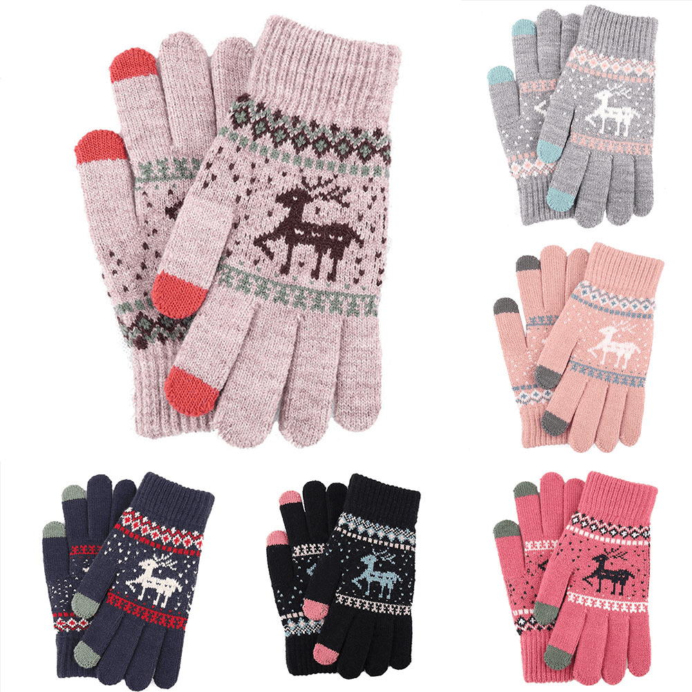 Fakrich 2 Pair Touch Screen Gloves,Winter Snow Flower Printing Winter ...
