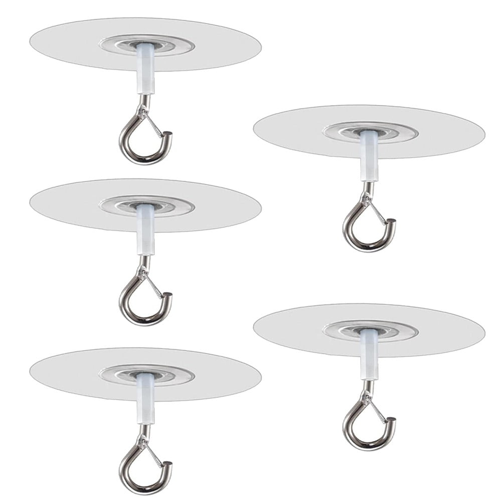 Fakrich 5 Pack Sticky Ceiling Hooks Self Adhesive Wall Hooks, Hole-Free ...
