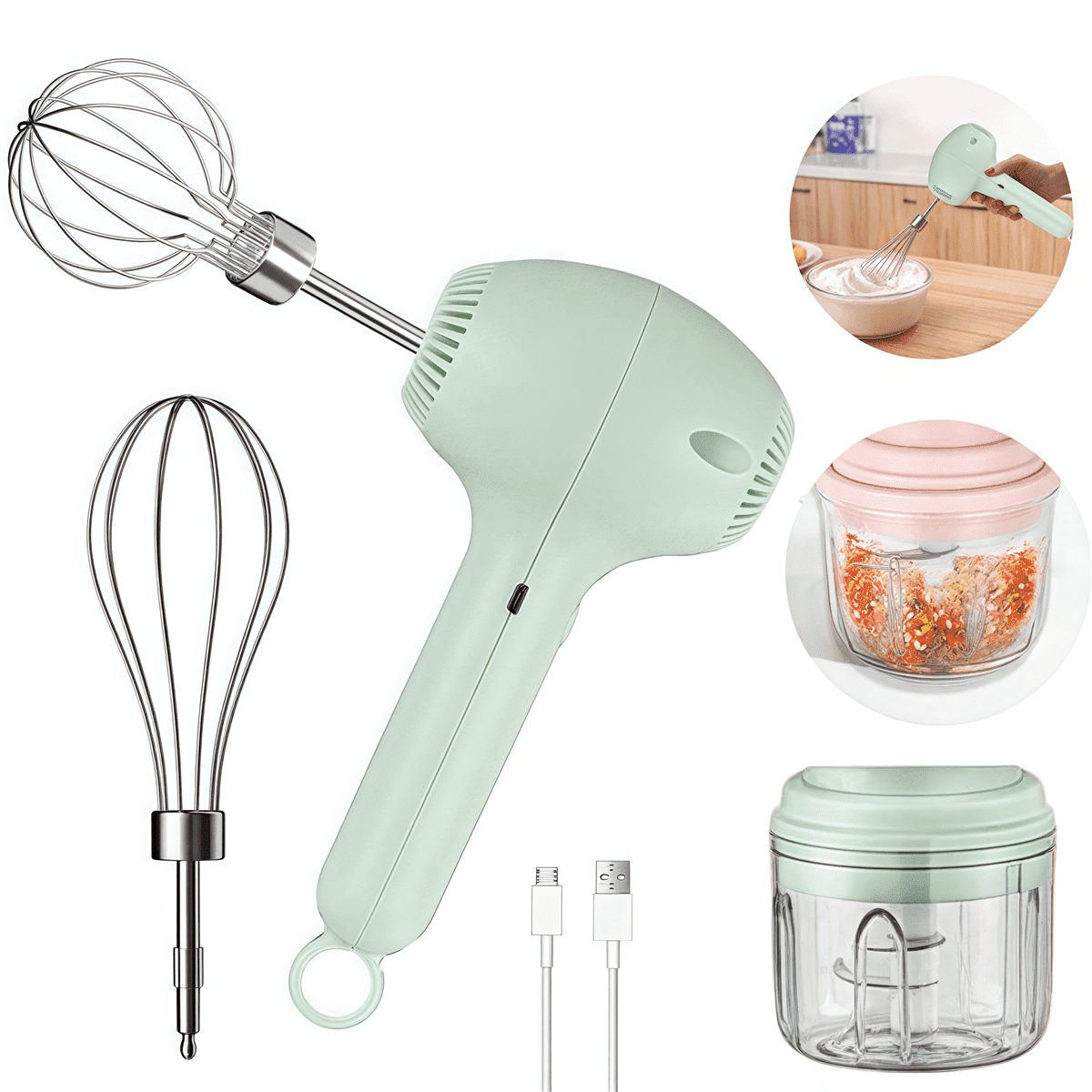 Fakrich Cordless Hand Mixer, Handheld Whisk, Hand Held Egg Beater with ...