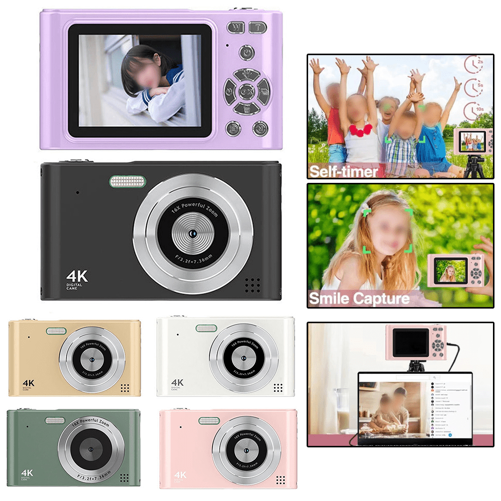 Fakrich Pink 4K Camera, 48MP Autofocus Cameras for Photography,Compact ...