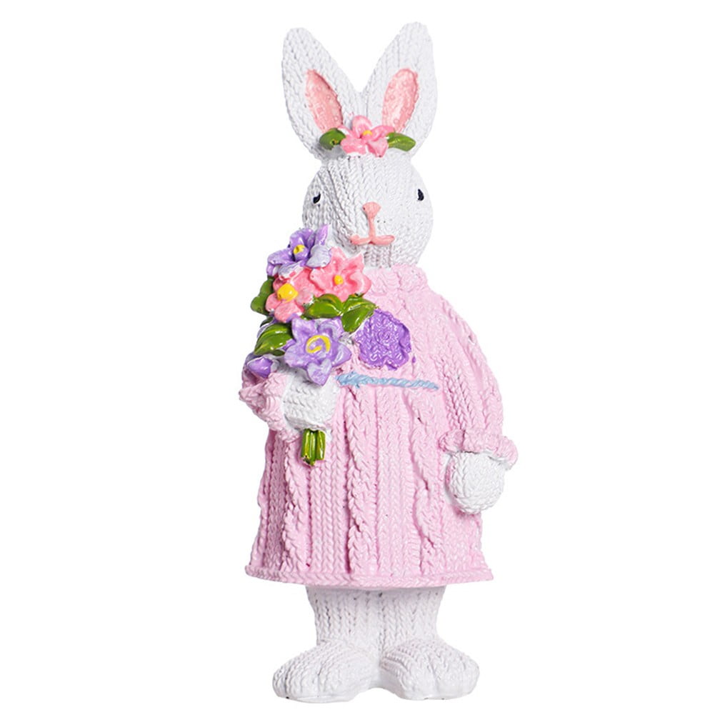 Fakrich Pink Easter Bunnies, Bunny Figurines with Flower and Carrots ...