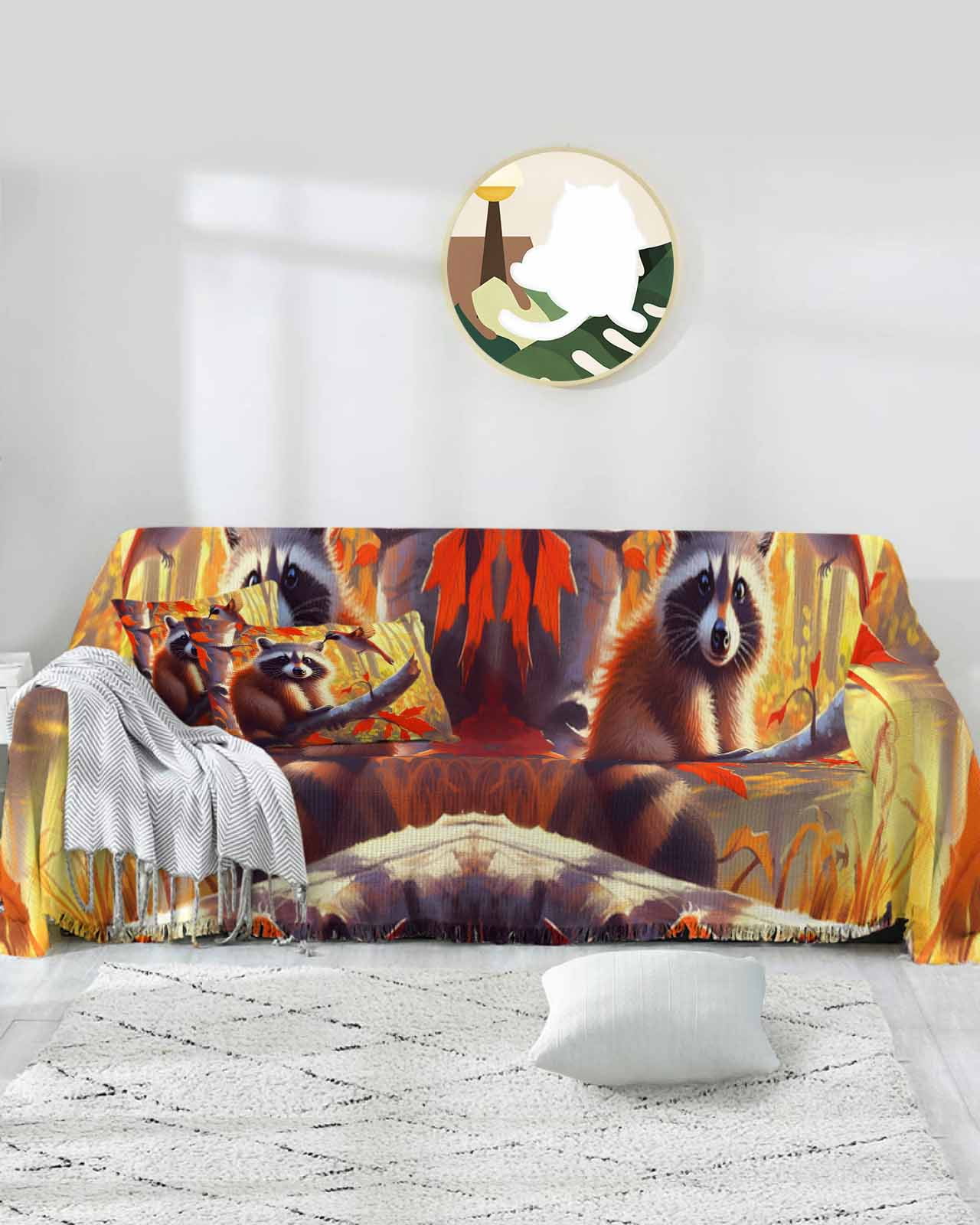 Fal Forest Raccoon Bird Sofa Covers for 3 Cushion Couch,Washable ...