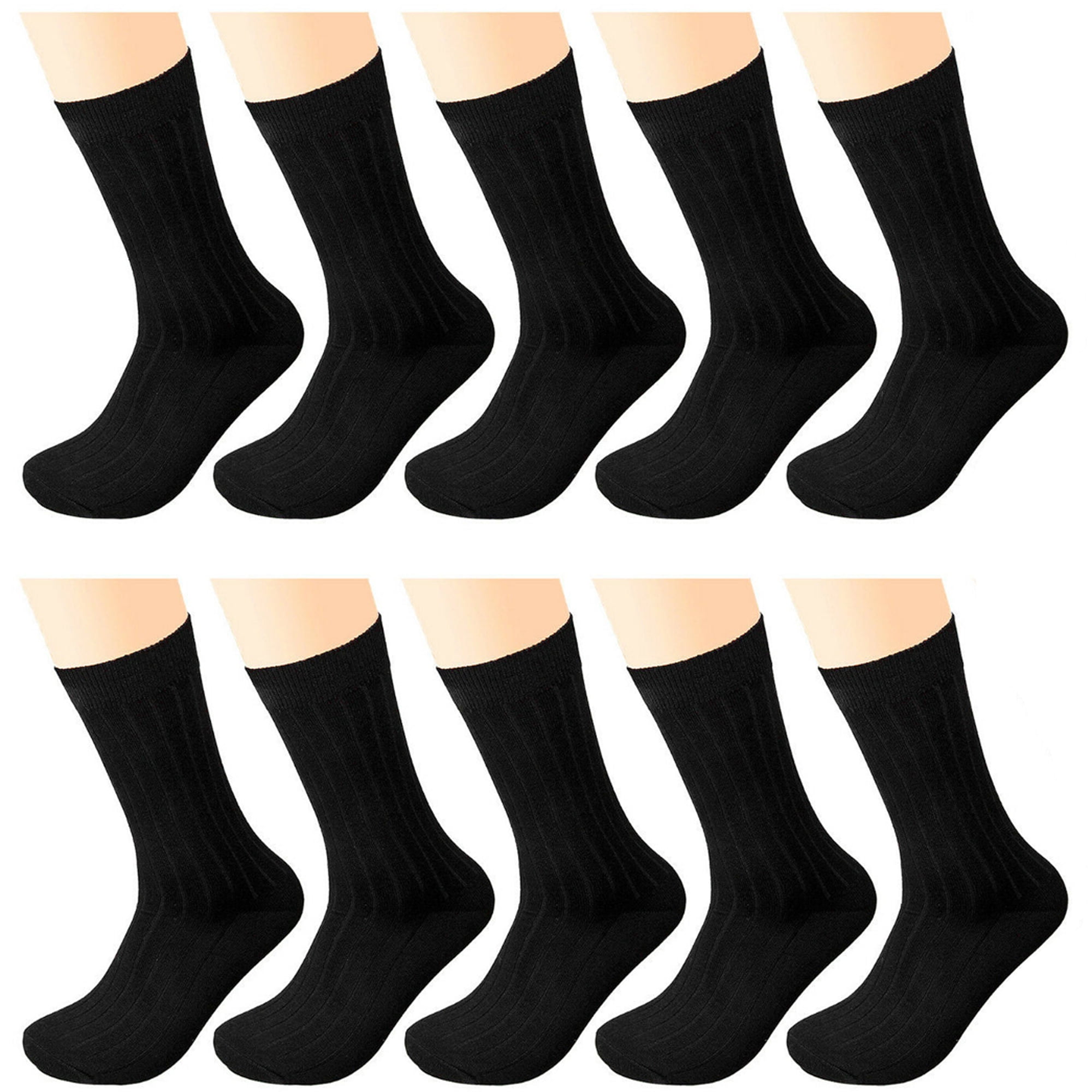 Falari Men's Cotton Dress Socks, 10 Pairs, Solid Black, Classic Casual ...