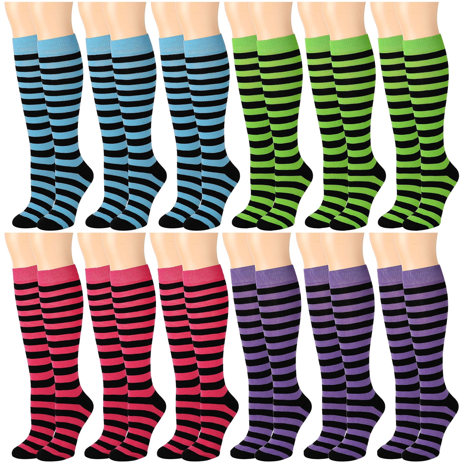 Falari 12 Pairs Women Knee High Socks Over the Calf Trouser Socks - Black Stripes - Walmart.com