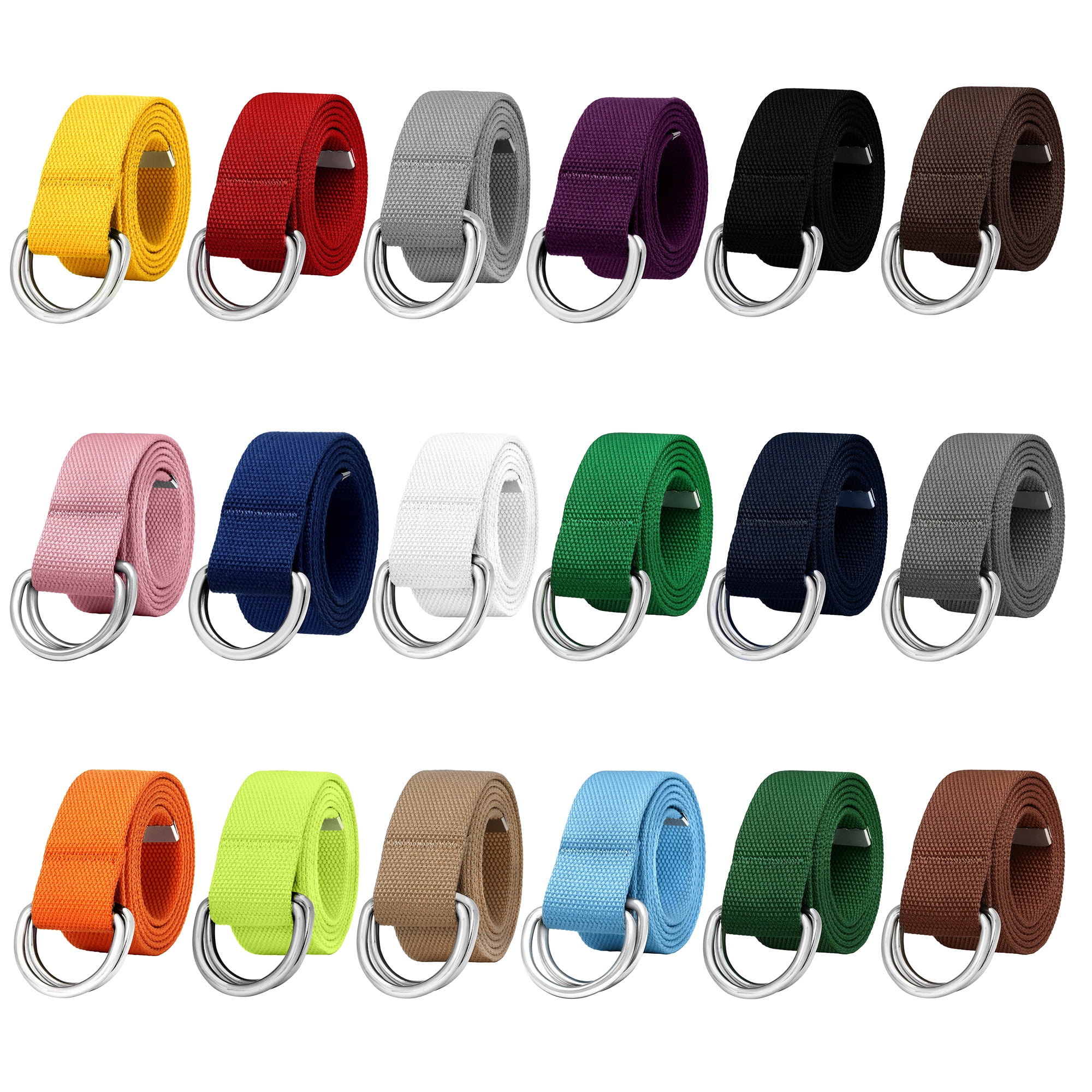 Falari 18 Pcs Mixed Metal Double D Ring Buckle Canvas Web Belt for Men ...