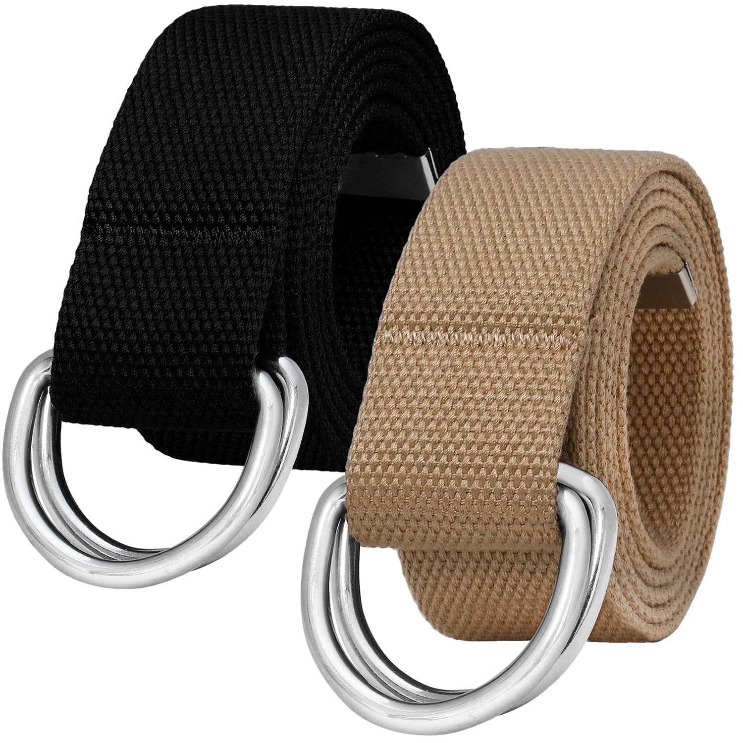 Falari 2-Pack Canvas Web Belt Metal Double D Ring Buckle for Men Women ...
