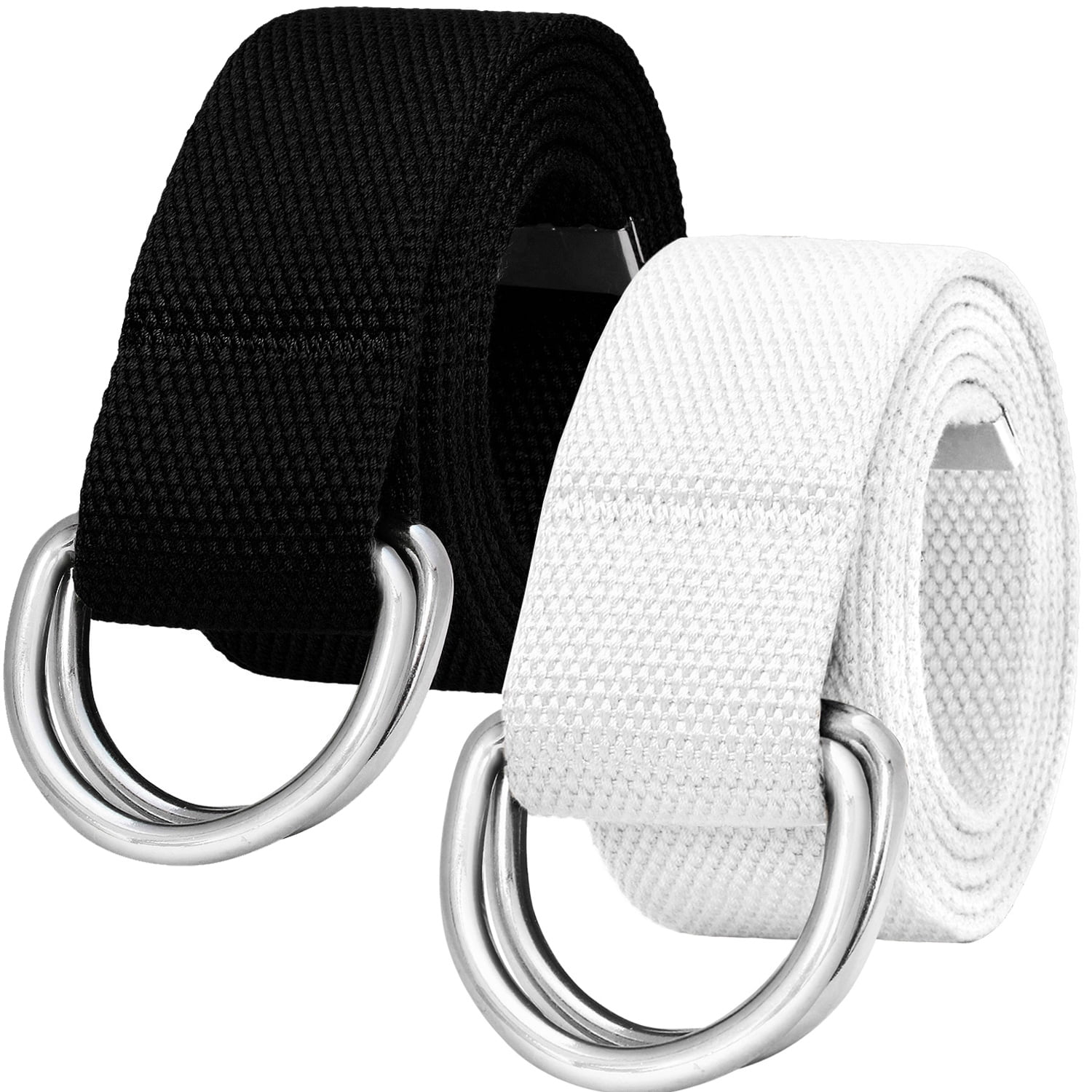 Falari 2-Pack Canvas Web Belt Metal Double D Ring Buckle for Men Women ...