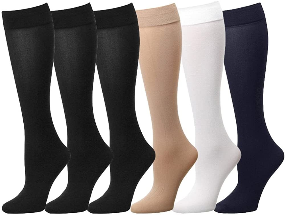 Falari Women's Trouser Socks, 6 Pairs, Comfort Band, Stretchy Spandex ...