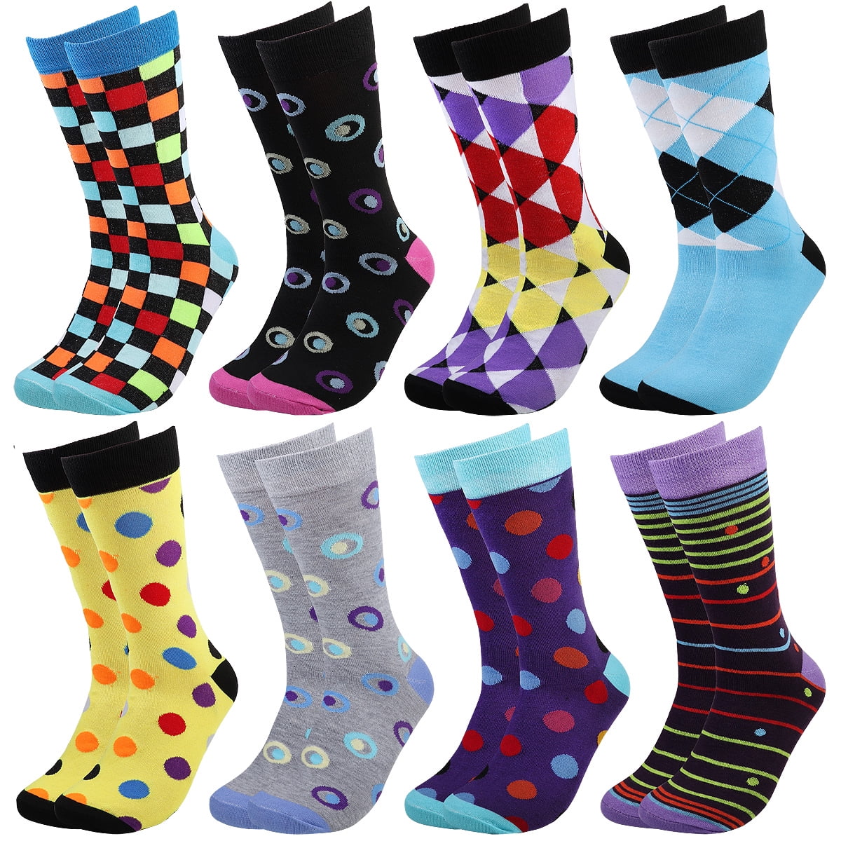 Falari Men Dress Socks, 8 Pairs, Colorful, Size 10-13, Cotton Blend ...