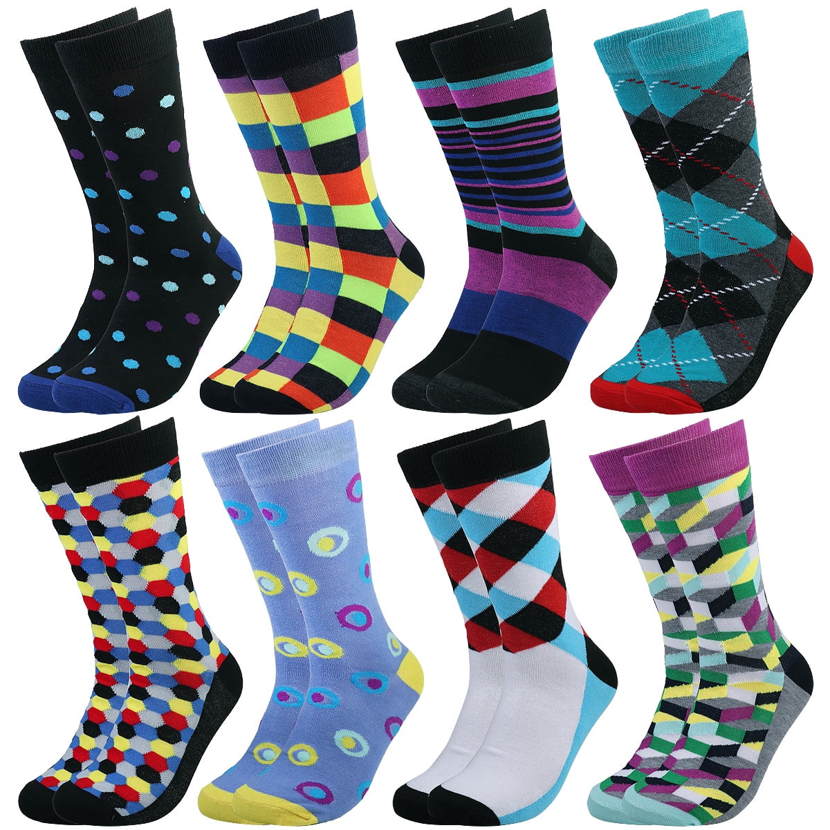 Falari 8 Pairs Men Fancy Colorful Funny Novelty Casual Dress Crew Socks ...