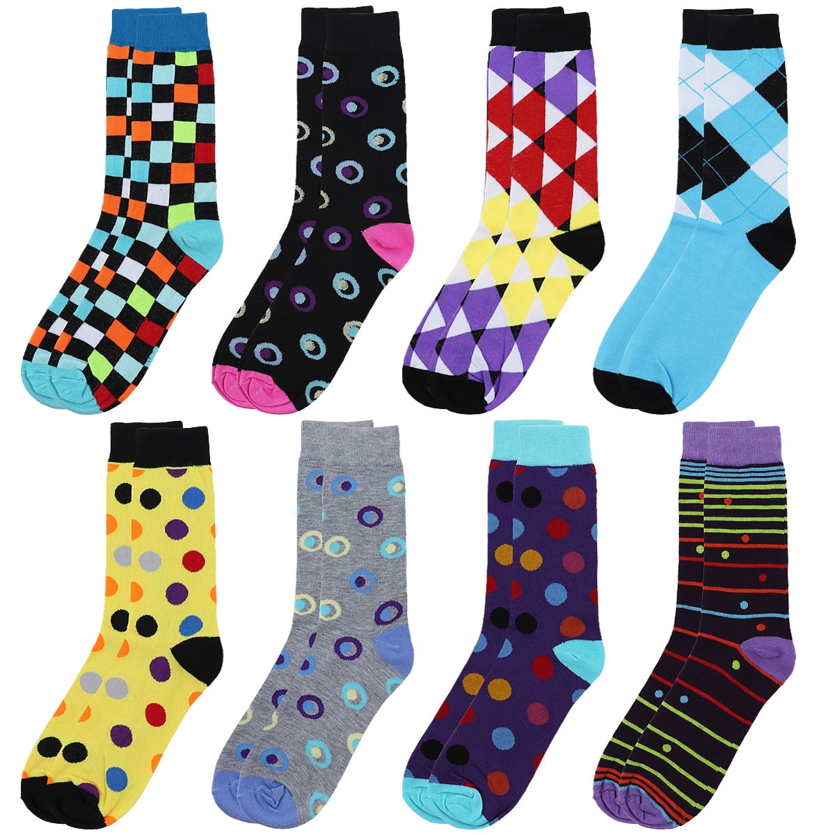 Falari 8 Pairs Men Fancy Colorful Funny Novelty Casual Dress Crew Socks ...
