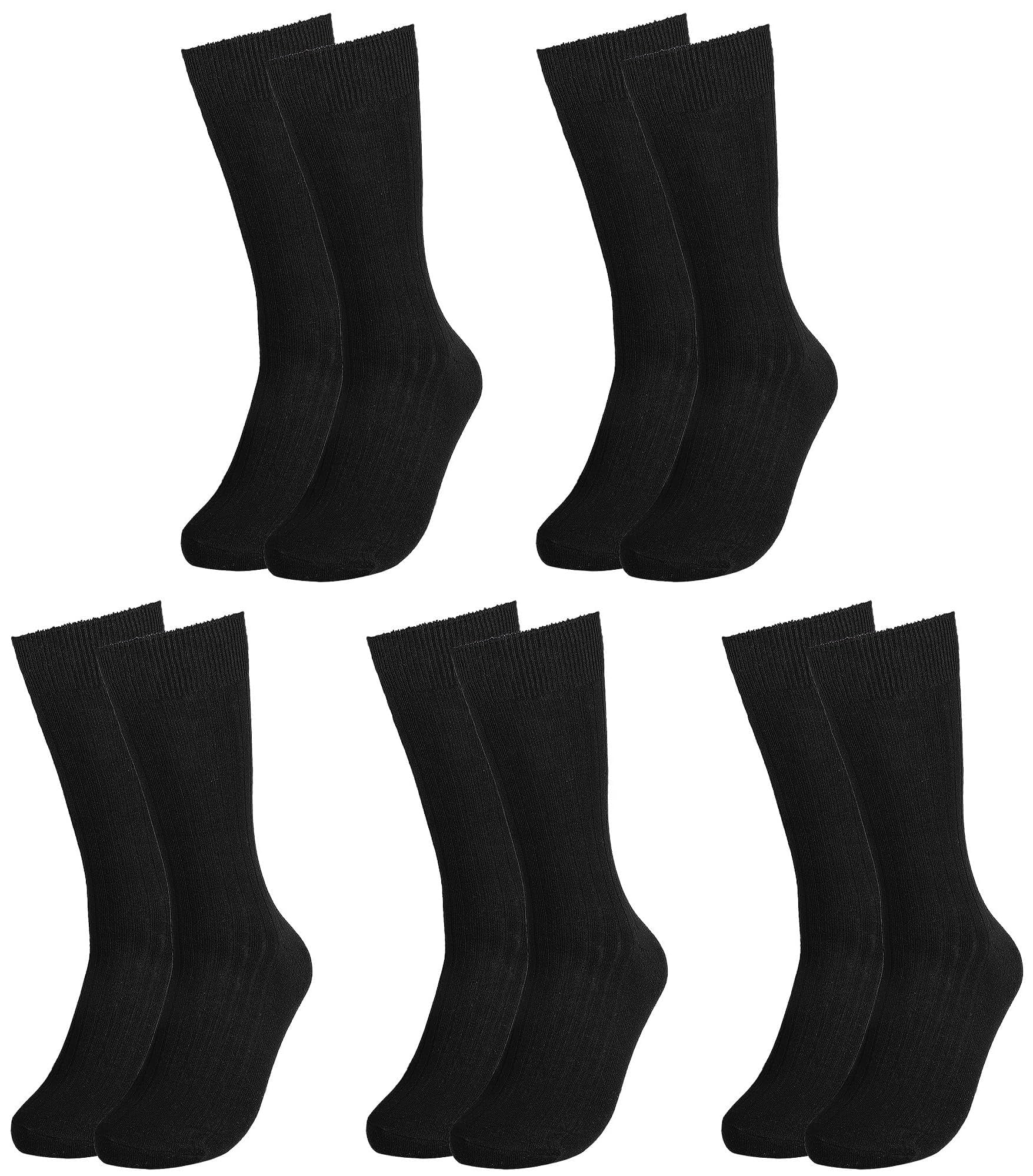 Falari Men Dress Socks 5-Pack Plain Rib Black Dress Socks Cotton Crew ...
