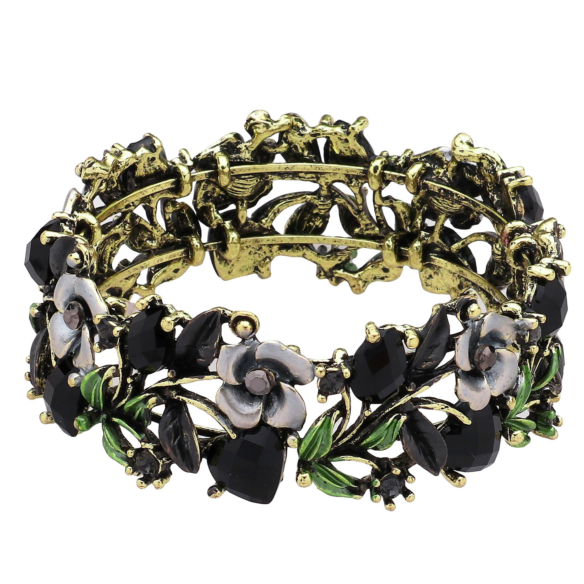 Falari Vintage Flower Bracelet Bangle Crystal Beads Hand-Painted ...