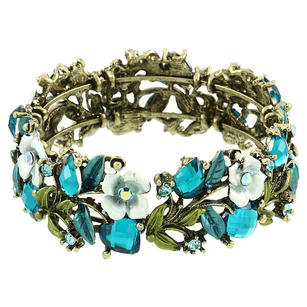 Falari Vintage Flower Bracelet Bangle Crystal Beads Hand-Painted ...