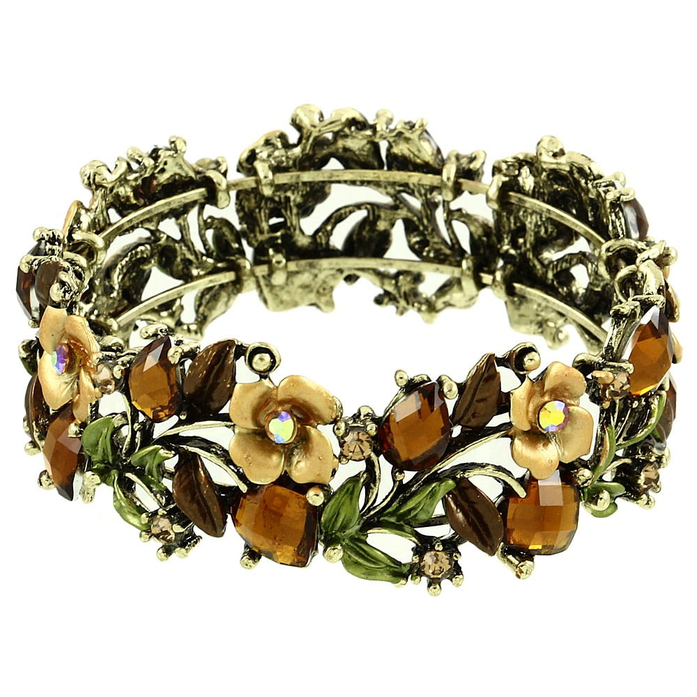 Falari Vintage Flower Bracelet Bangle Crystal Beads Hand-Painted ...