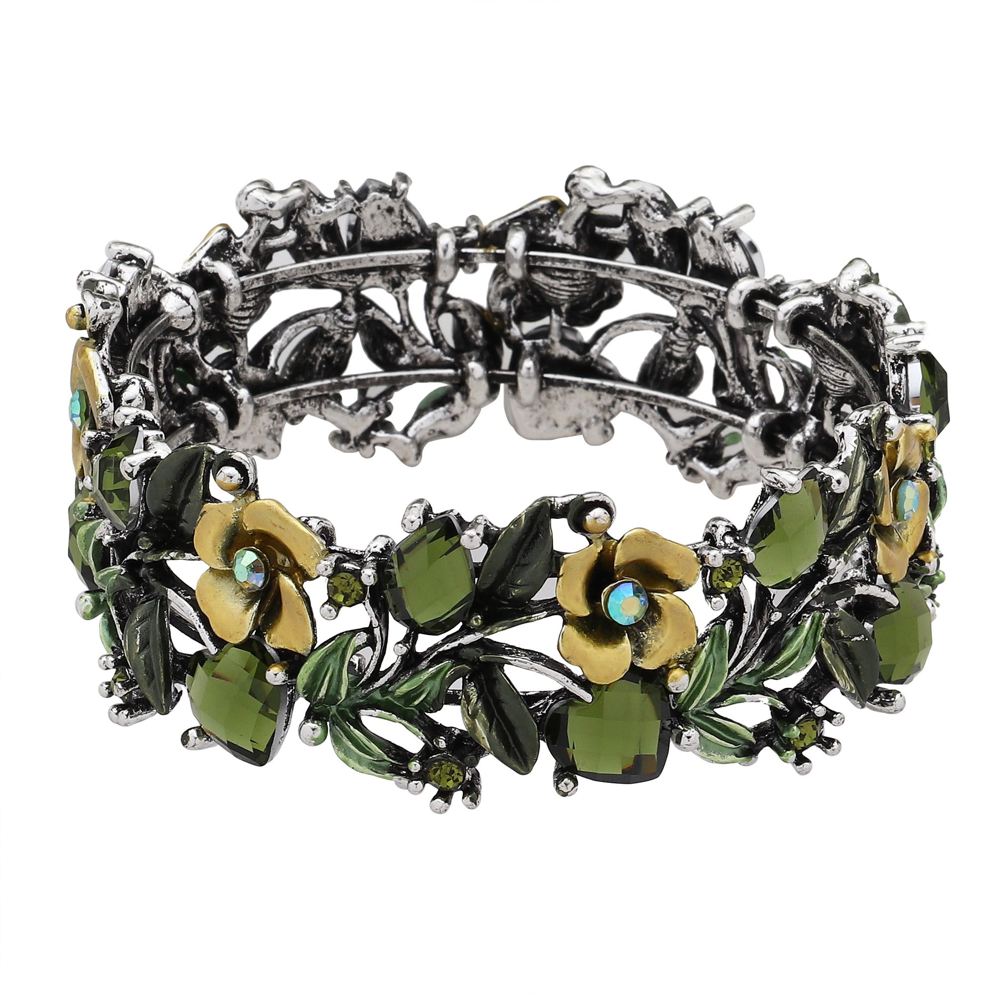 Falari Vintage Flower Bracelet Bangle Crystal Beads Hand-Painted ...