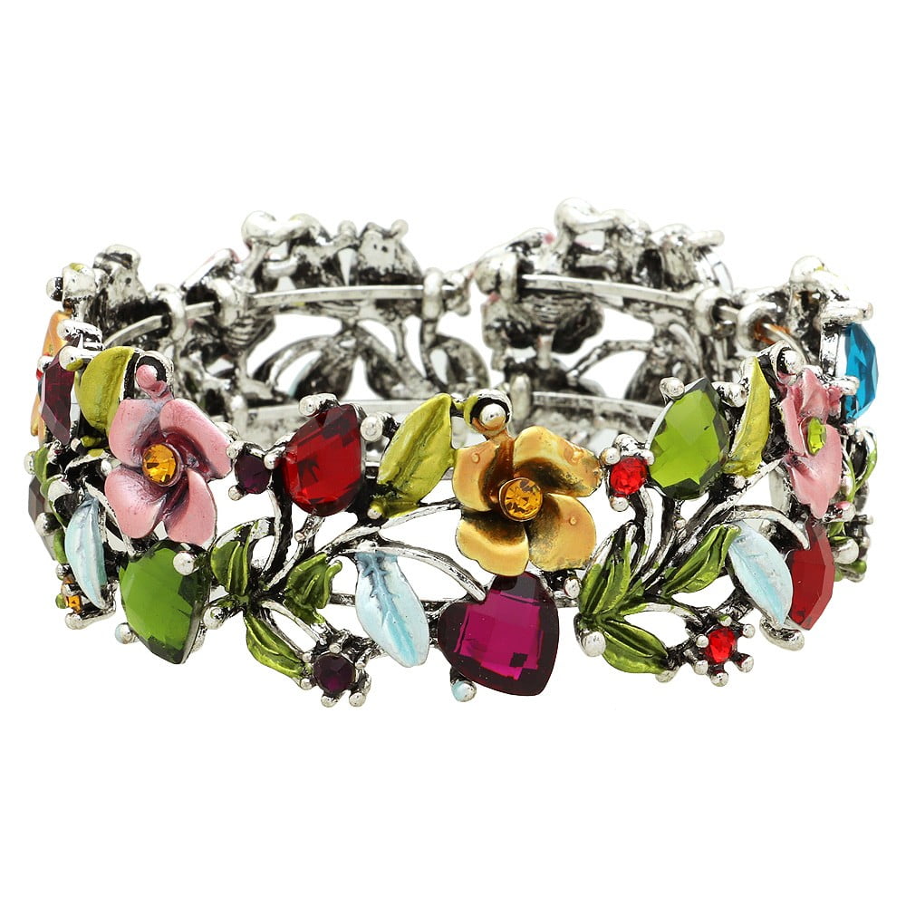 Falari Vintage Flower Bracelet Bangle Crystal Beads Hand-Painted ...