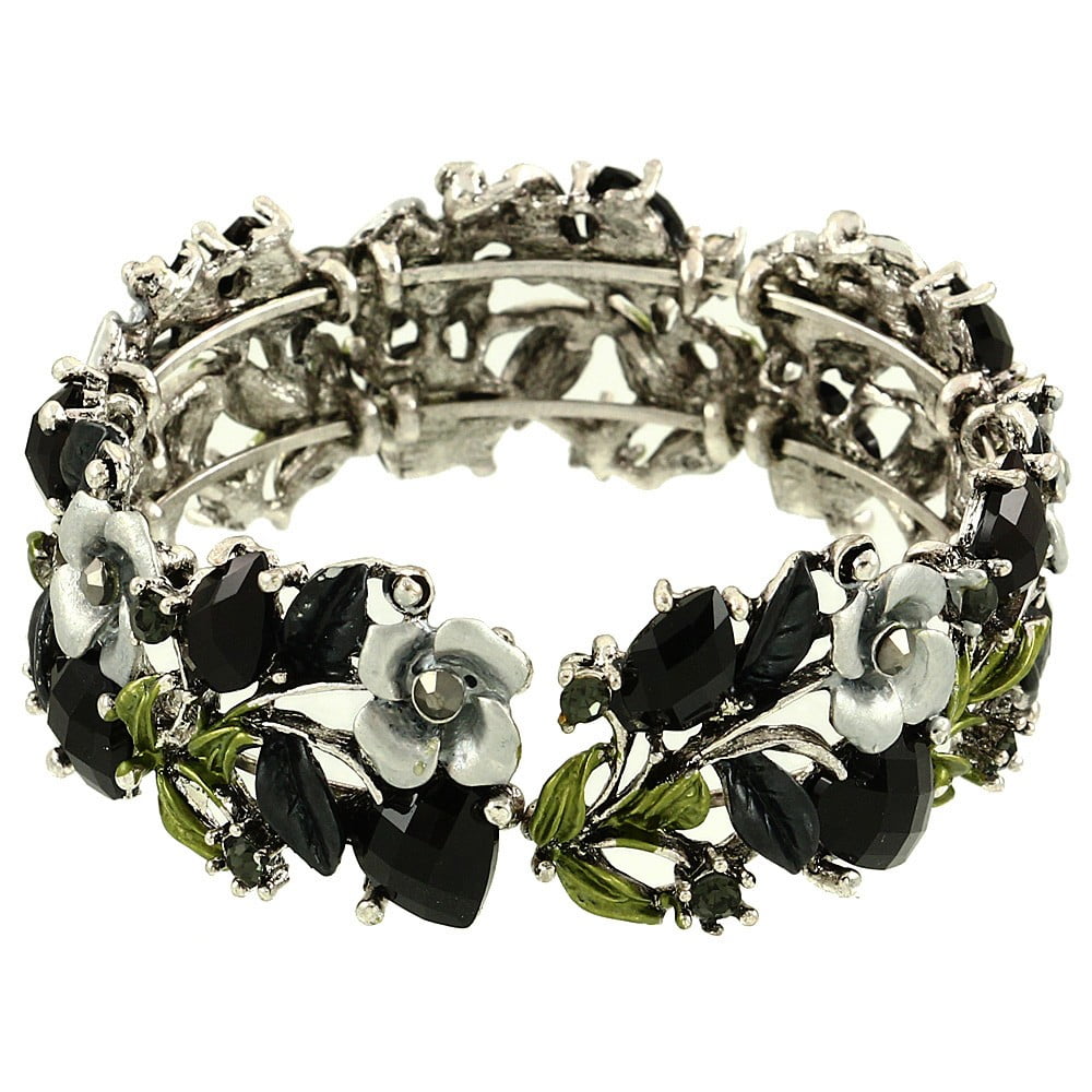 Falari Vintage Flower Bracelet Bangle Crystal Beads Hand-Painted ...