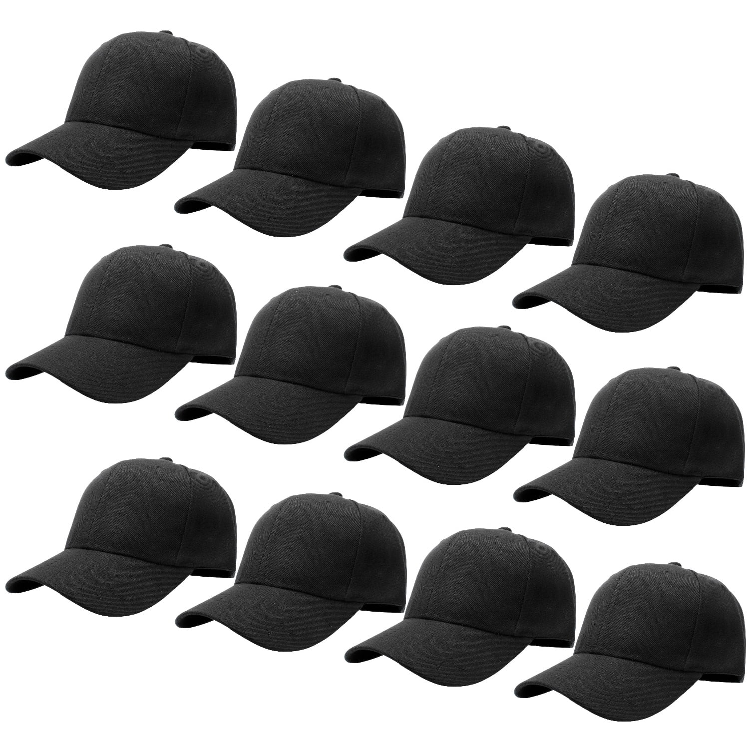 Falari 12-Pack Baseball Cap, Adjustable, Plain Blank Solid Color, Black ...