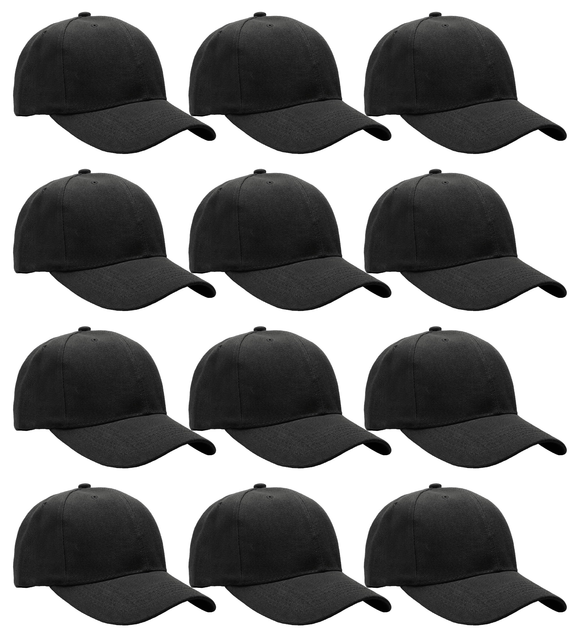Falari, Wholesale 12-Pack Baseball Cap, Adjustable Velcro, Plain Black ...