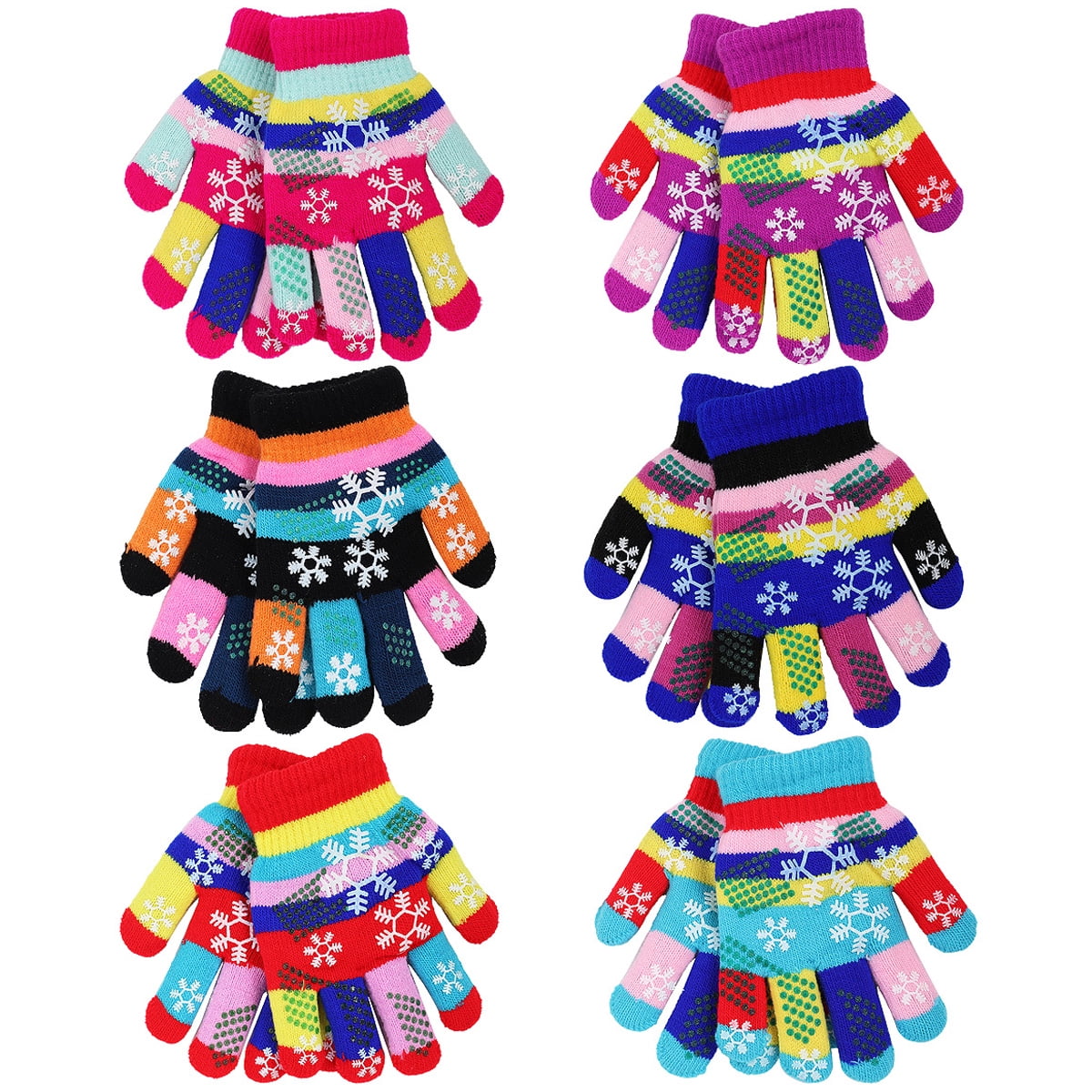 Falari Value Pack: Kids Winter Knitted Magic Stretch Gloves, School ...