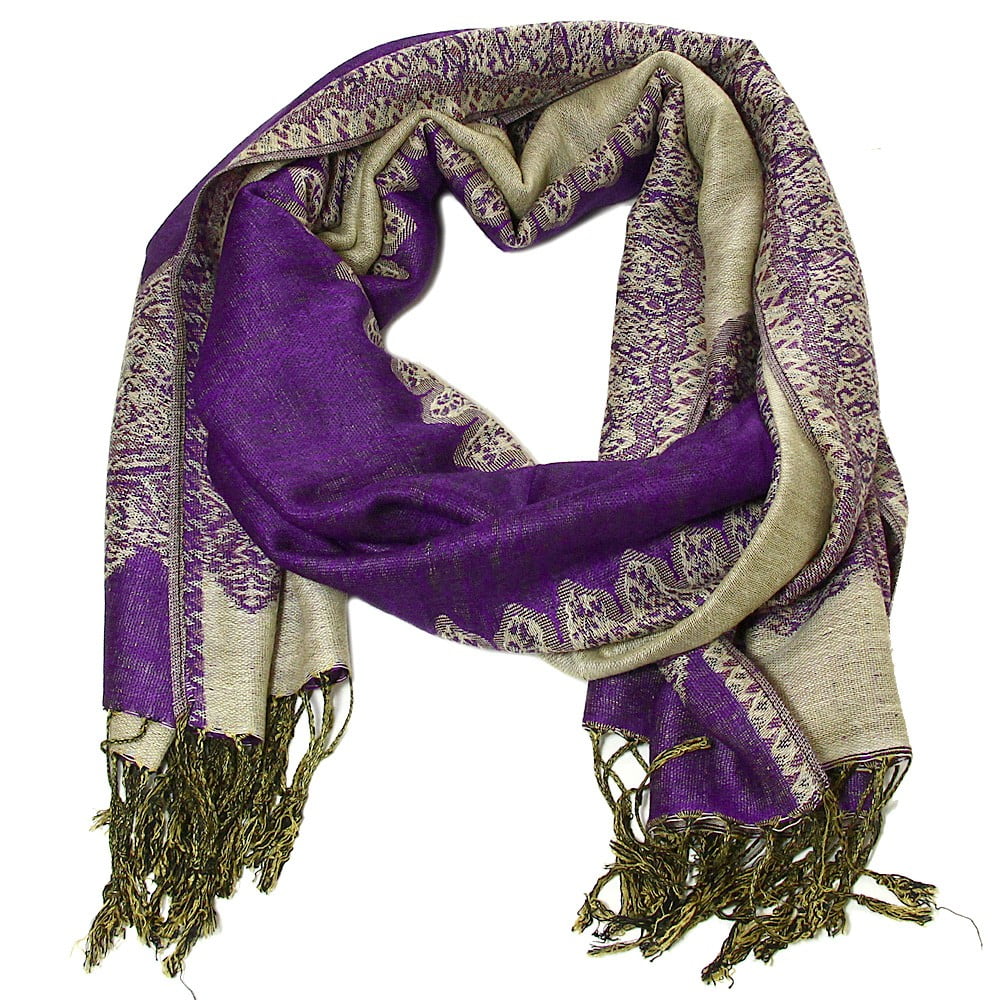 Falari Women's Large Double Layered Pashmina Shawl Wrap Border Pattern ...
