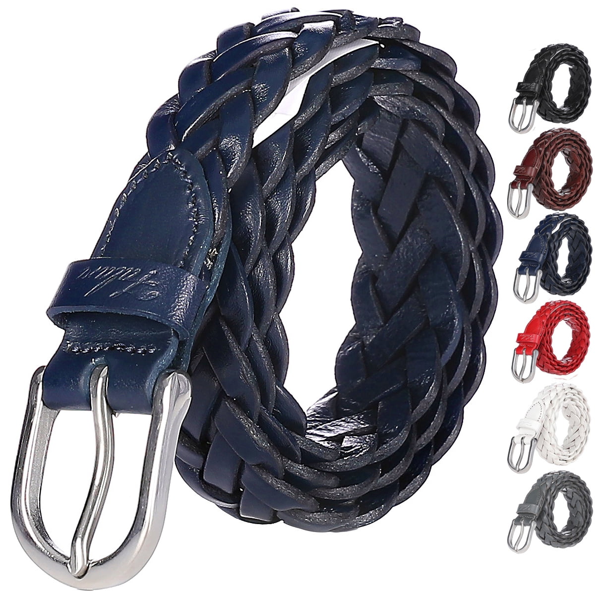 Falari Women's Leather Braided Belt Stainless Steel Buckle 6007 Navy X ...