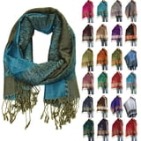 Falari Women's Pashmina Silk Large Double Layered Border Pattern Scarf ...