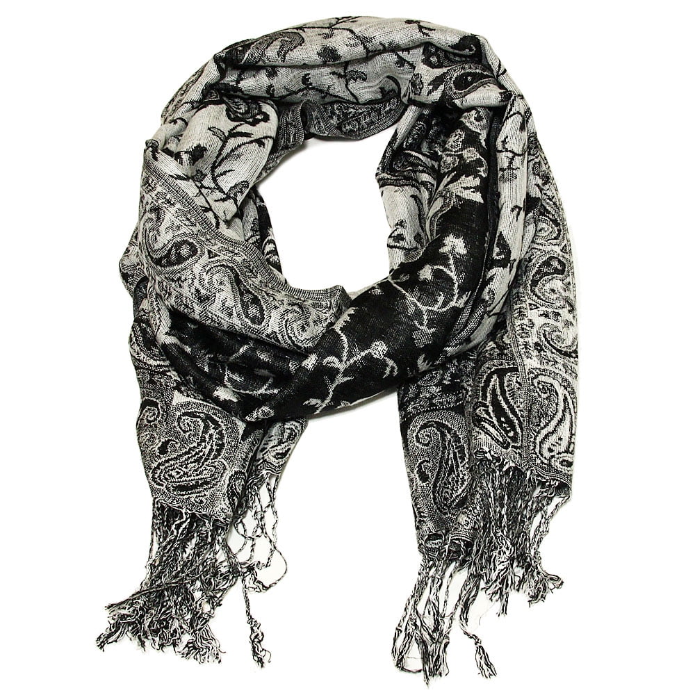 Falari Women's Lightweight Silk Pashmina Shawl with Fringes, Reversible ...