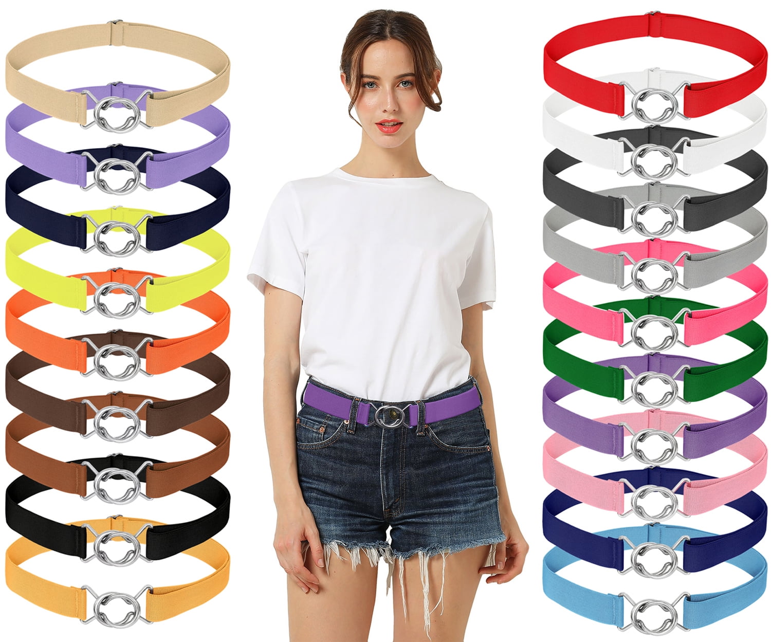 Falari Womens Stretch Belt Adjustable Web Belt Metal Buckle All ...