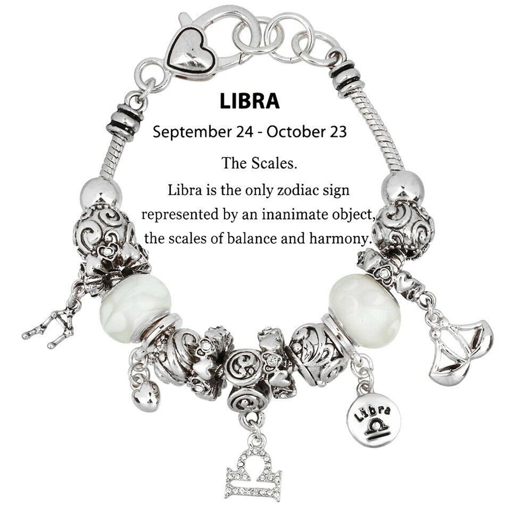 Falari Zodiac Libra Slide Metal Murano Beads Charm Bracelet, Silvertone ...