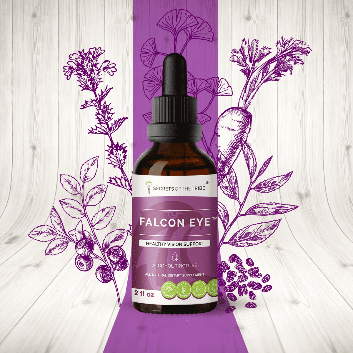 Falcon Eye Alcohol Extract, Tincture, Bilberry, Eyebright, Ginkgo ...