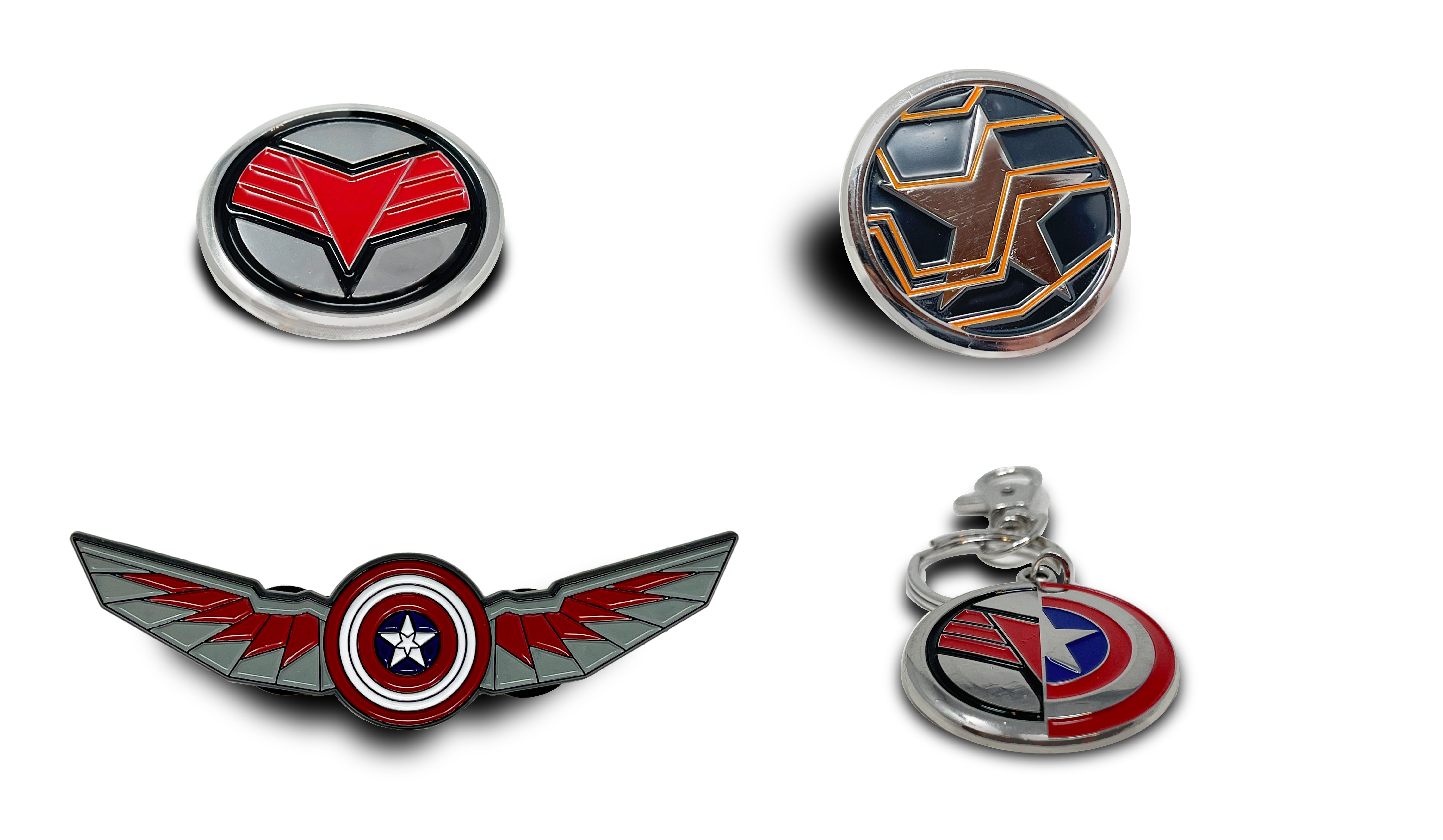 Marvel's Falcon & Winter Soldier Pin Set with Captain America Keychain ...