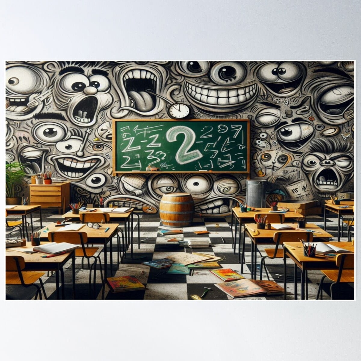 Falcon88 Grunge Classroom Chaos Poster Wall Art, Modern Wall Decor For ...