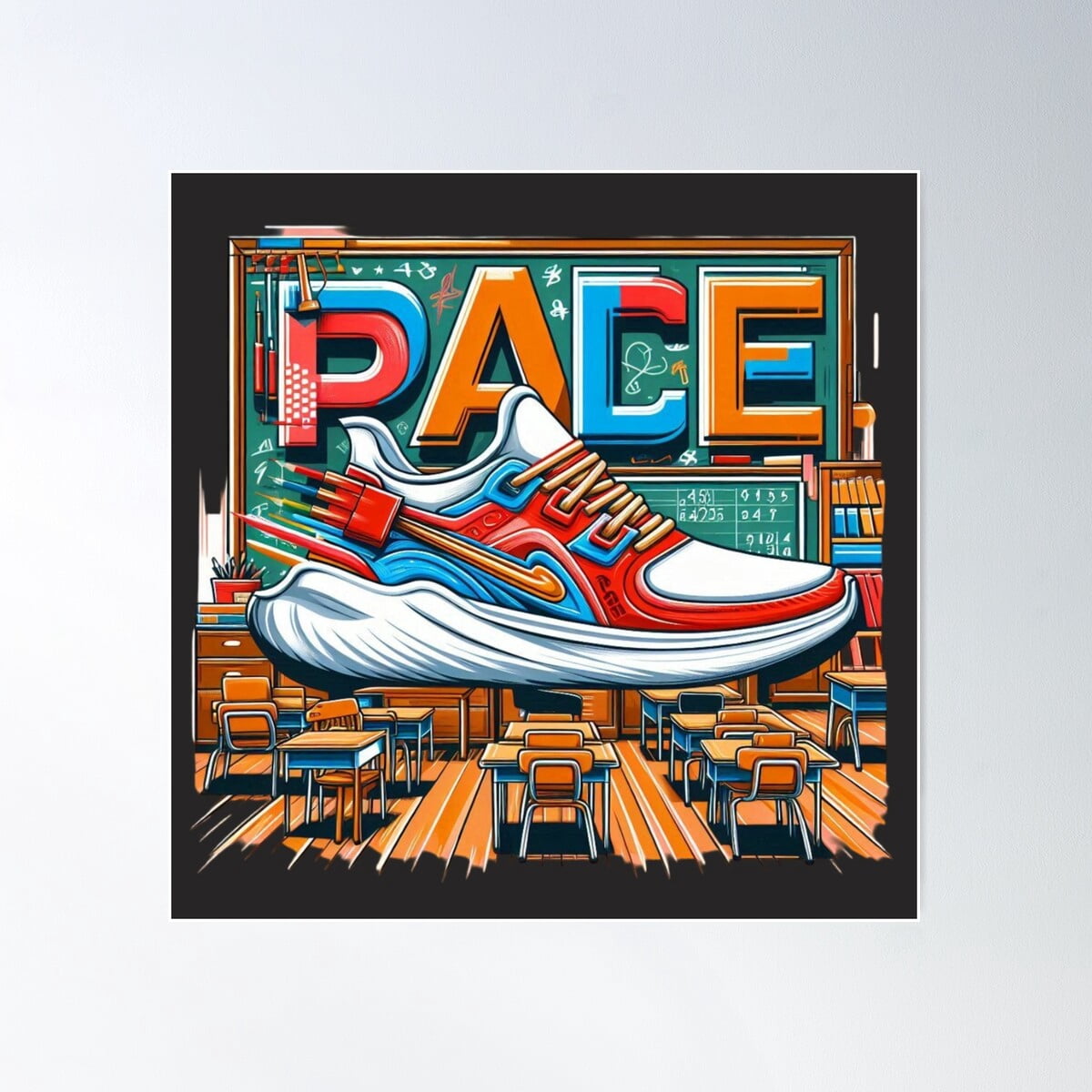 Falcon88 Sneaker In A Classroom With Desks Poster Wall Art, Modern Wall ...