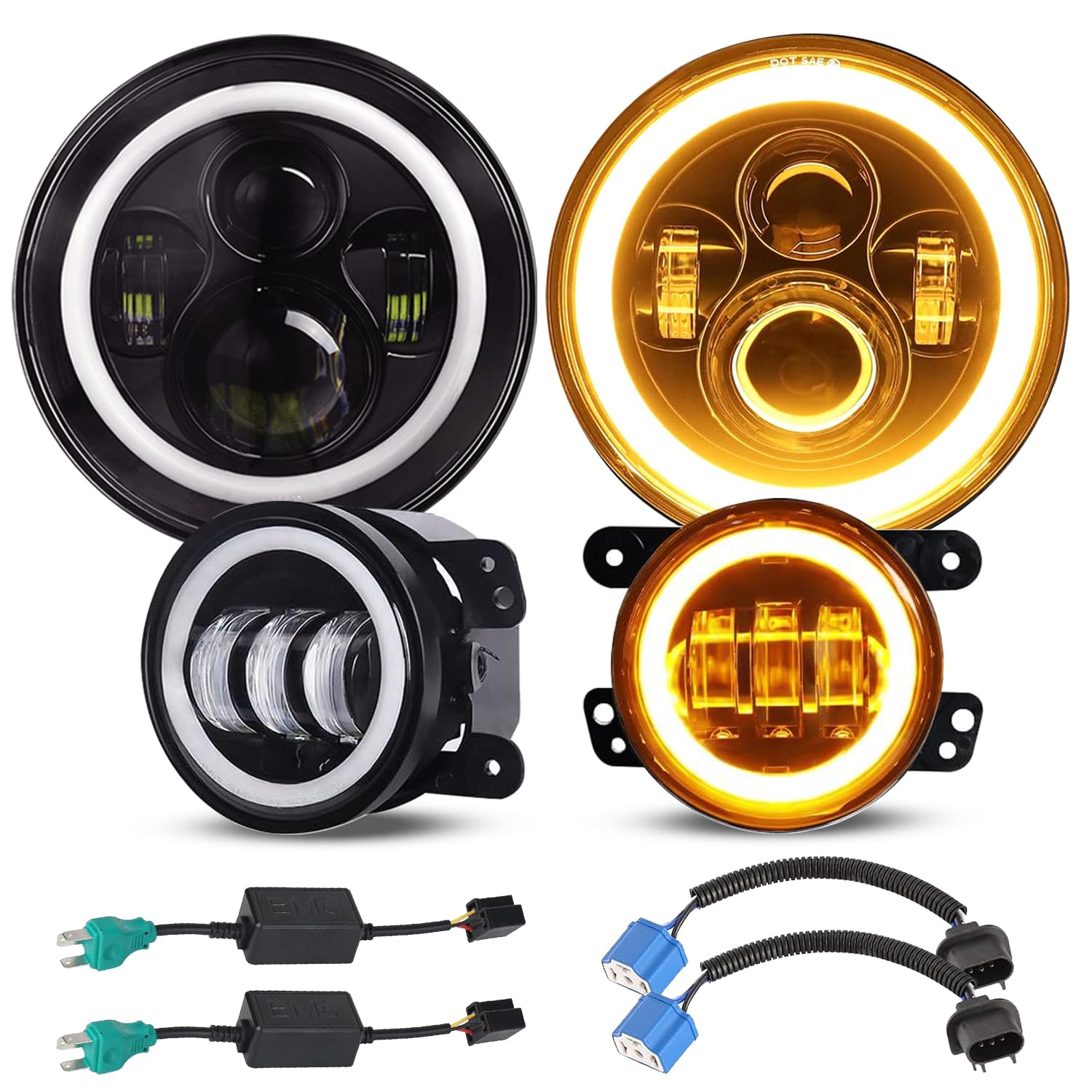 Falconstar 7 Inch LED SSF20 Halo Headlights with 4 Inch Halo Fog Lights ...