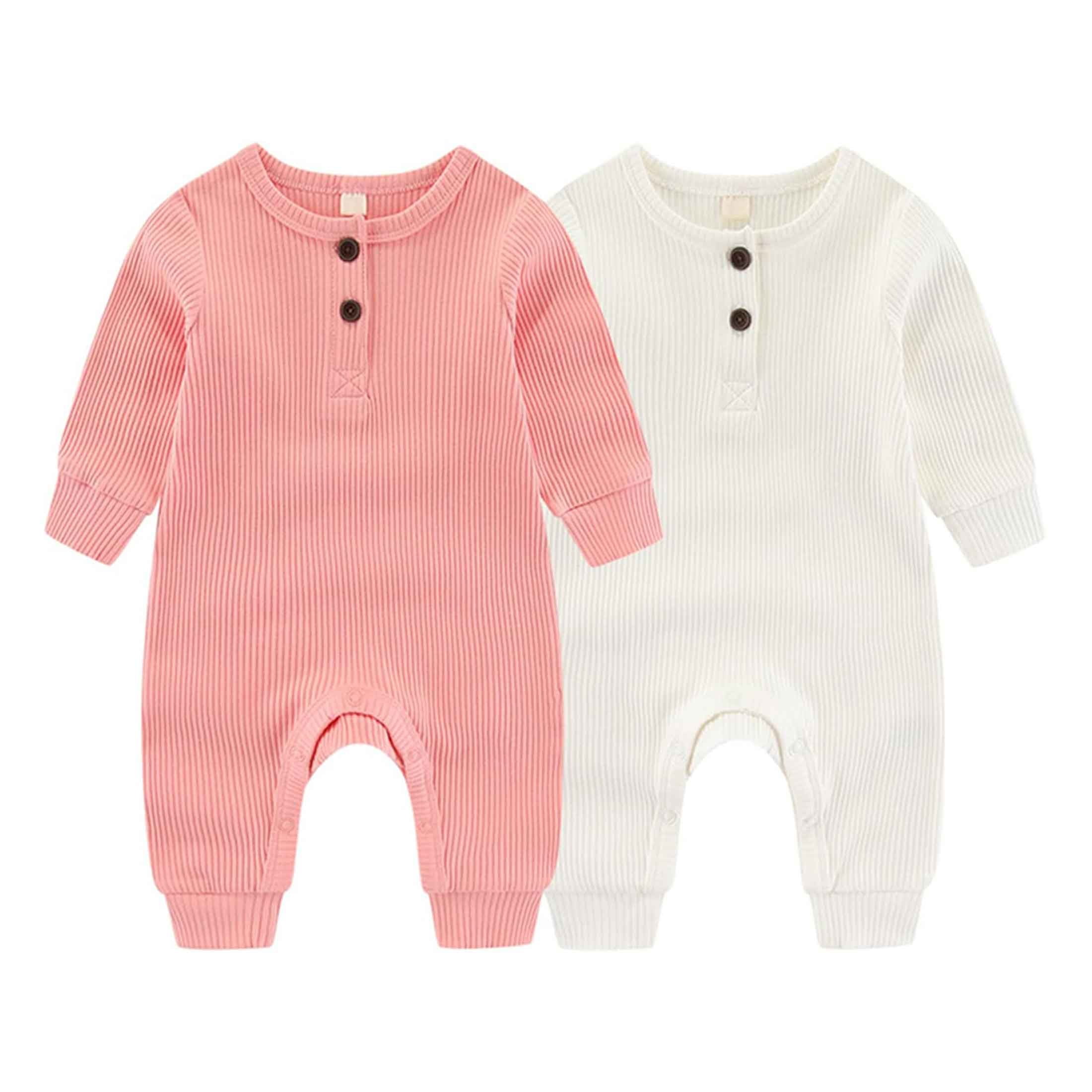 Falianni Fashion Solid Unisex Baby Boy Girl Rompers 2 Pack Long Sleeve Jumpsuits Infants Clothes ...