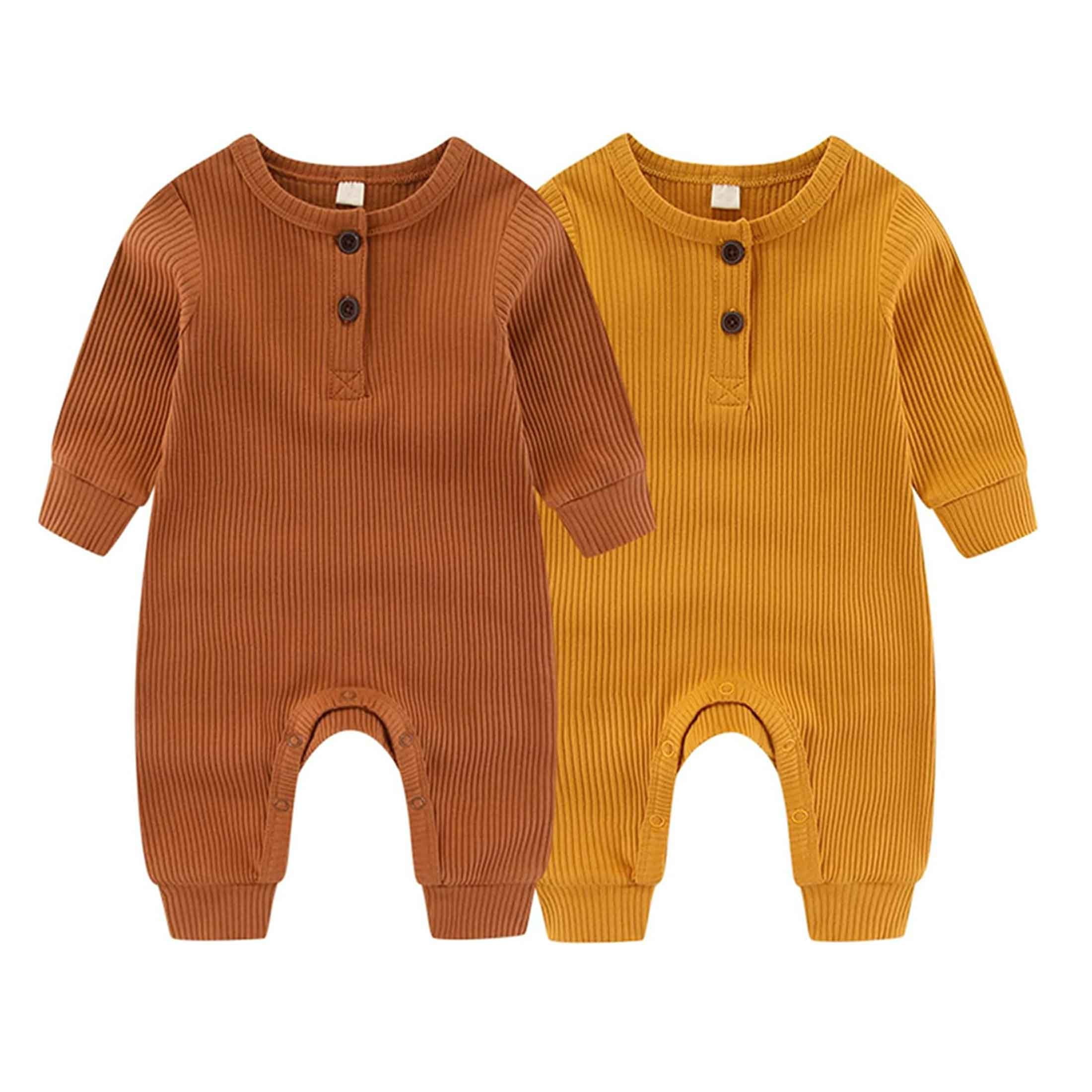 Falianni Fashion Solid Unisex Baby Boy Girl Rompers 2 Pack Long Sleeve Jumpsuits Infants Clothes ...