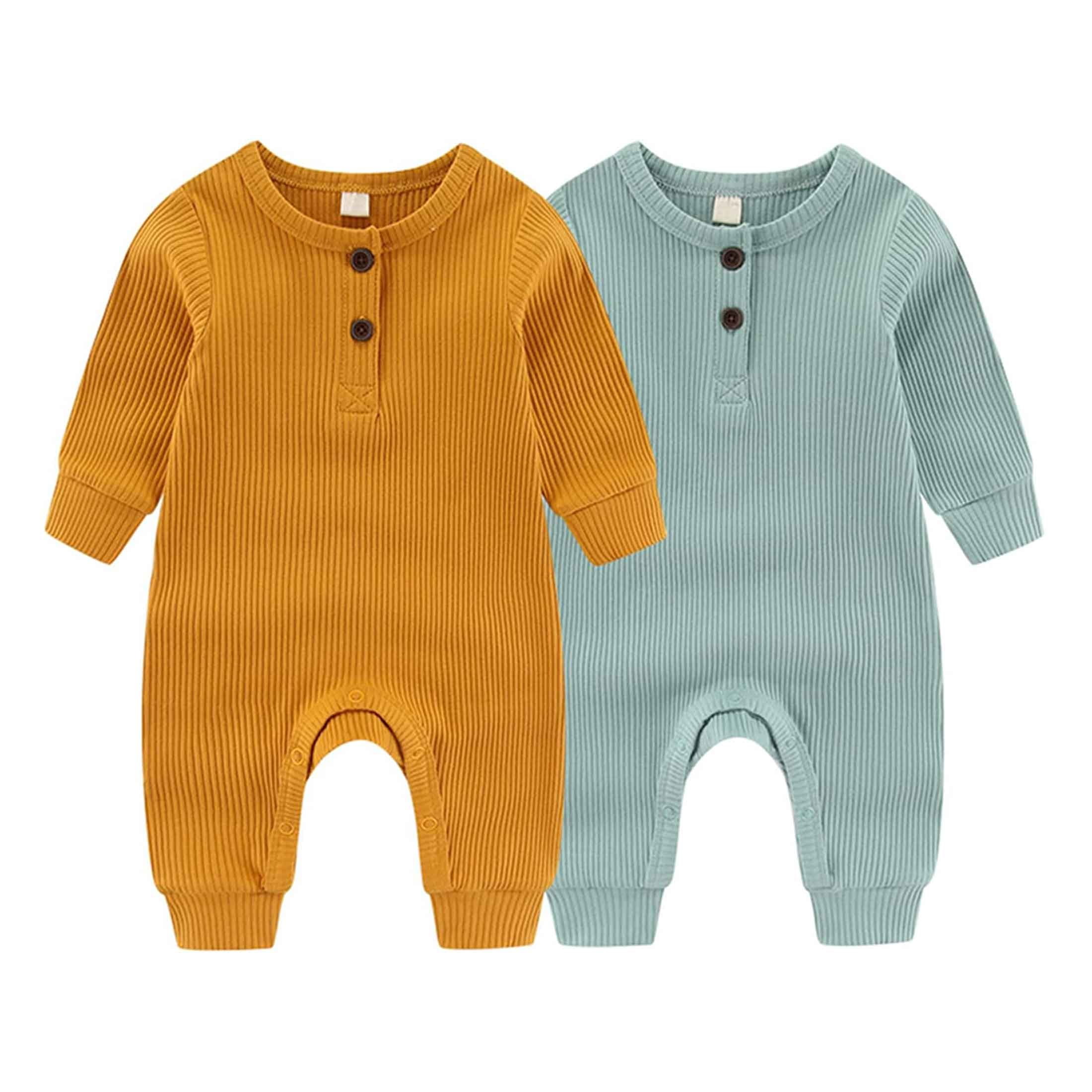Falianni Fashion Solid Unisex Baby Boy Girl Rompers 2 Pack Long Sleeve ...