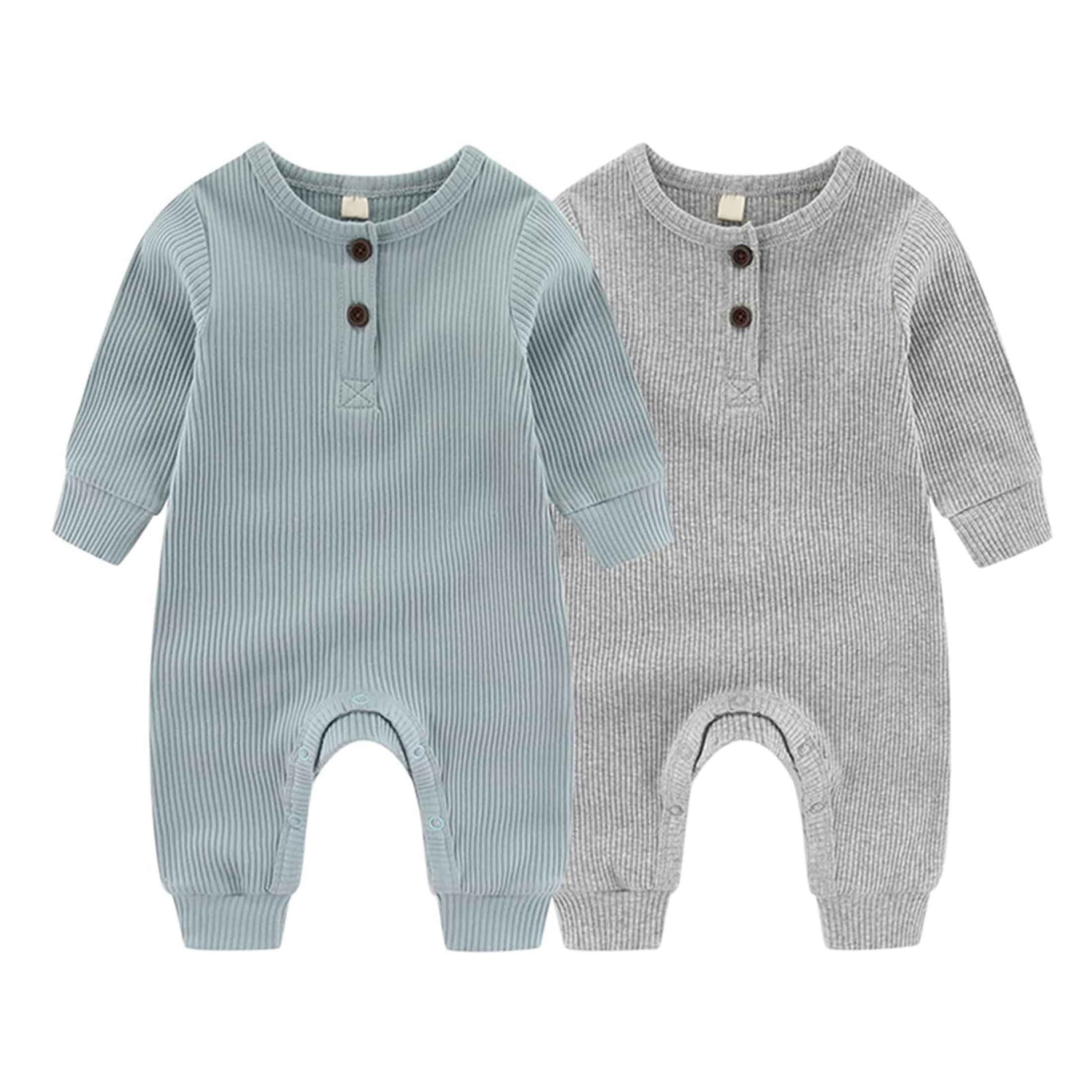 Falianni Fashion Solid Unisex Baby Boy Girl Rompers 2 Pack Long Sleeve ...
