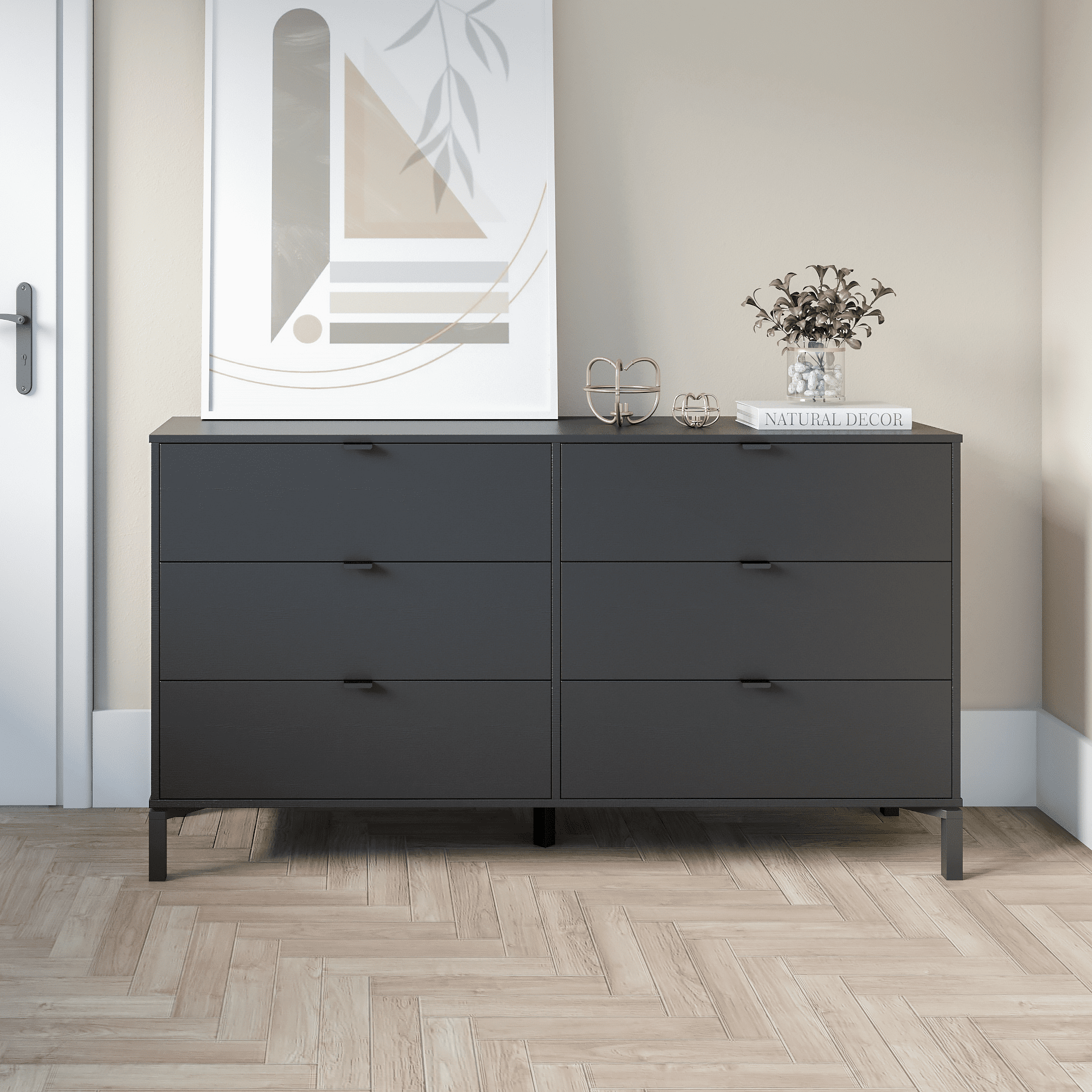 Falkk Furniture 6-Drawer Dresser - Modern, Minimalist, Industrial-Style ...