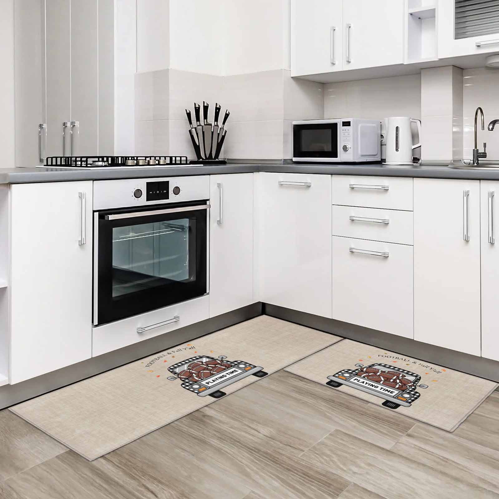 Fall 2 Pieces Non-Slip Kitchen Mat Set Brown Trucks Ball Maple Leaves ...