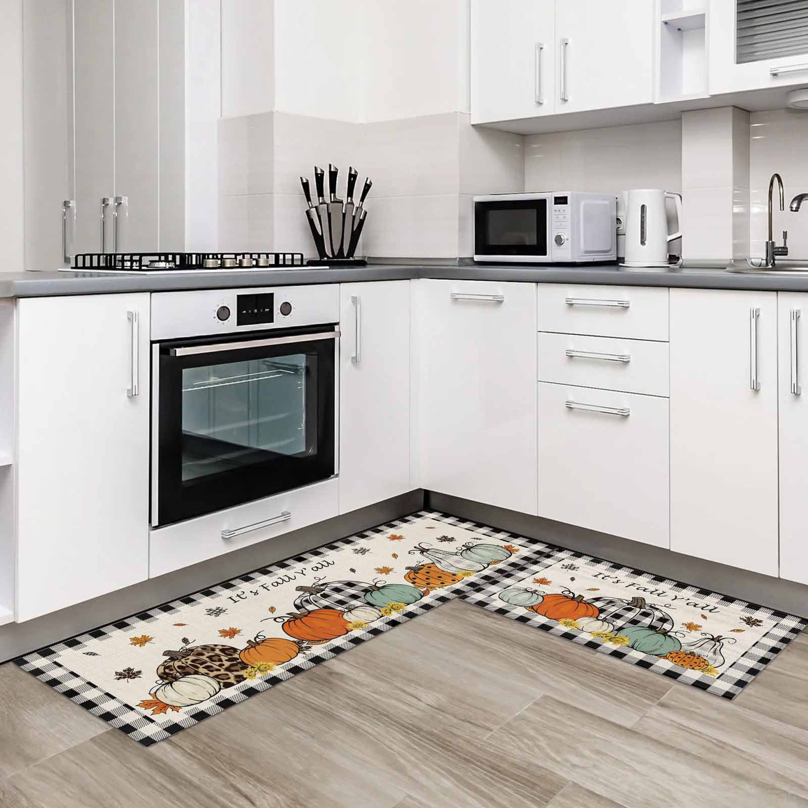 Fall 2 Pieces Non-Slip Kitchen Mat Set Orange Pumpkins Thanksgiving ...